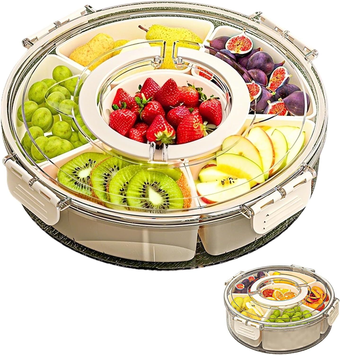 Snackle Box Container - Divided Serving Tray With Lid for Fruit and Snacks, Portable Travel ...