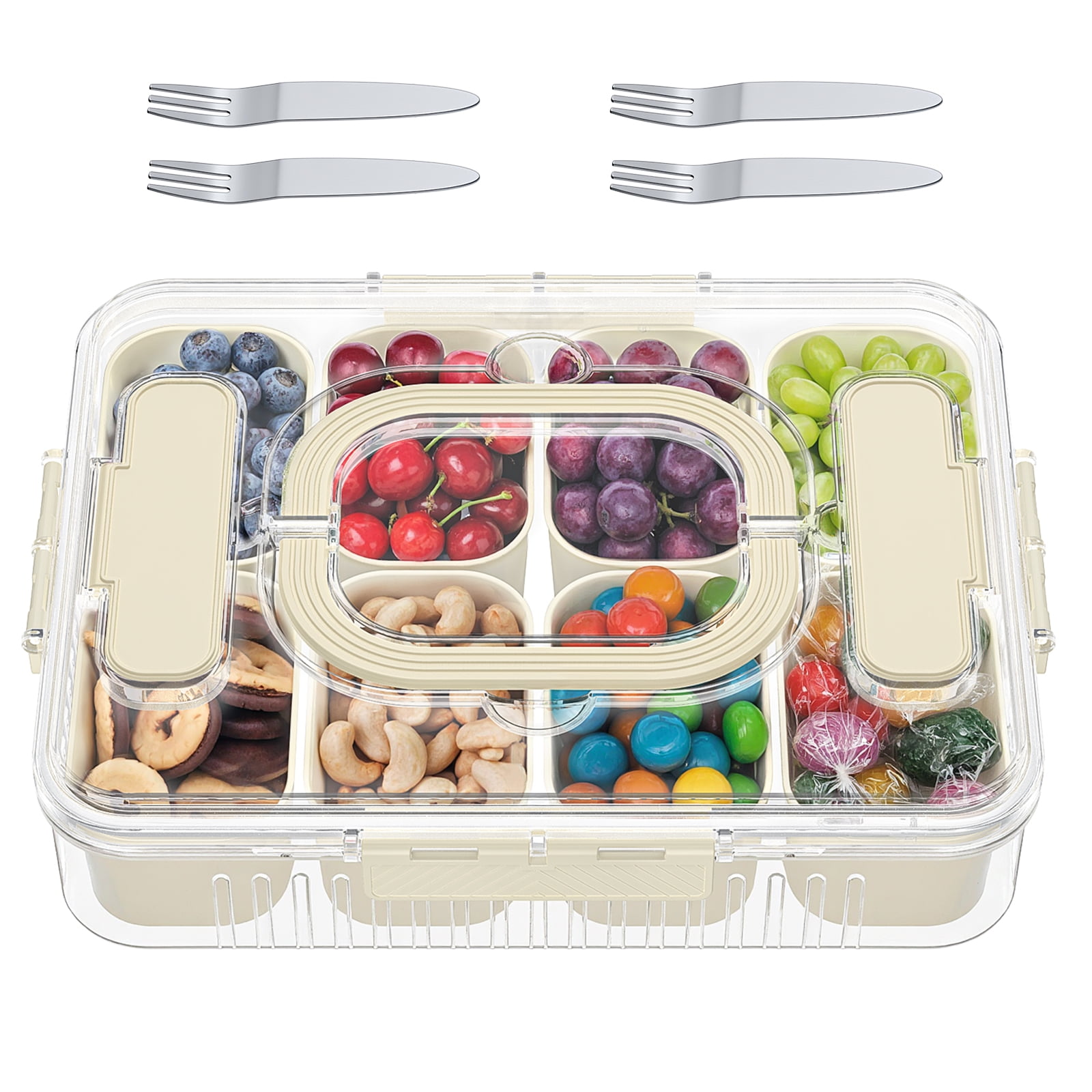 Snackle Box Container, Divided Serving Tray with Lid and Handle, Clear ...
