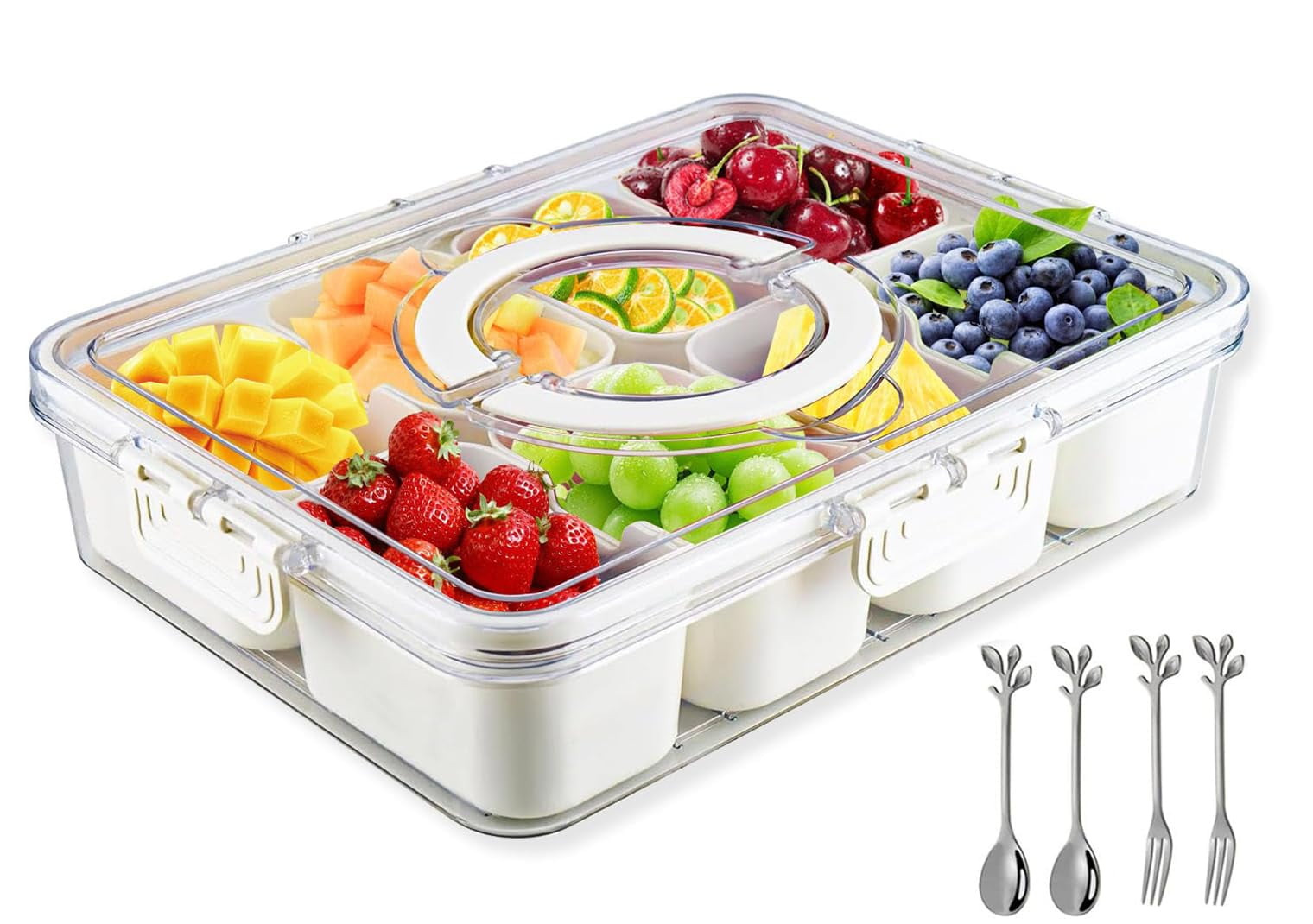 Snackle Box Container: Divided Serving Tray with Lid and Handle ...
