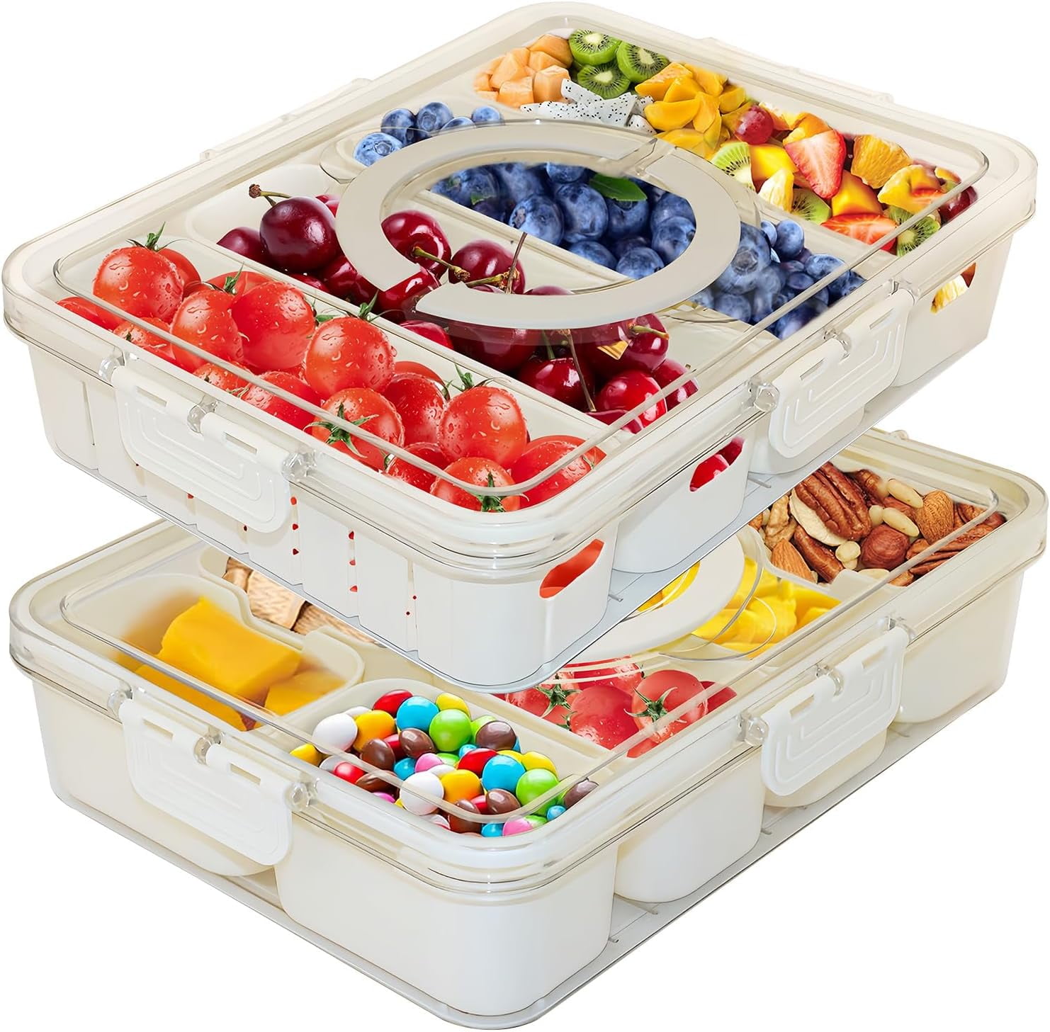 Snackle Box Container Divided Serving Tray with Lid and Handle ...