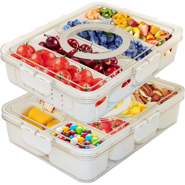 Snackle Box Container Divided Serving Tray with Lid and Handle ...