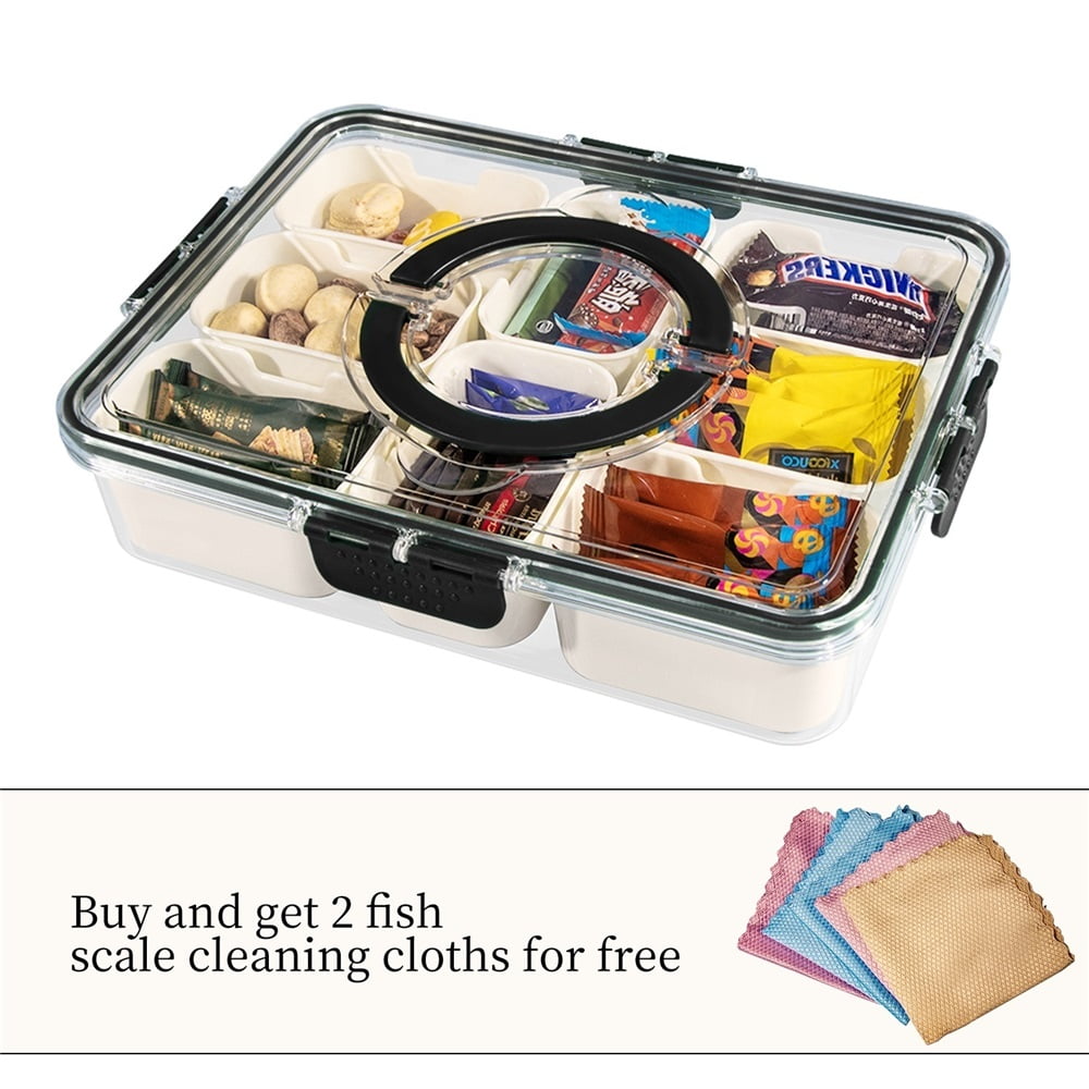 Snackle Box Container, Divided Serving Tray with Lid and Handle Snack ...