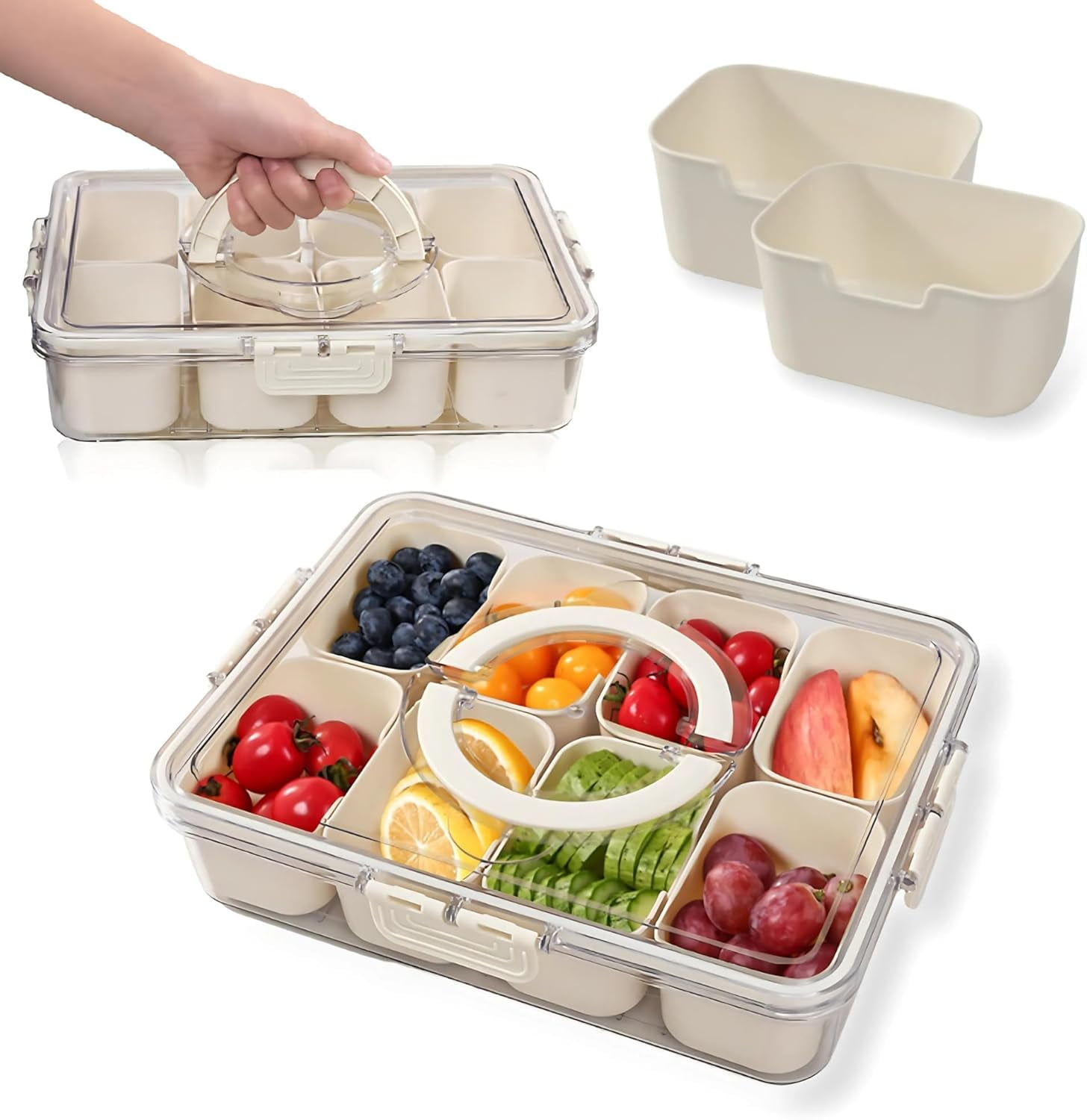 Snackle Box Container, Divided Snack Box Container with Lid & Handle, Perfect Fruit Containers ...