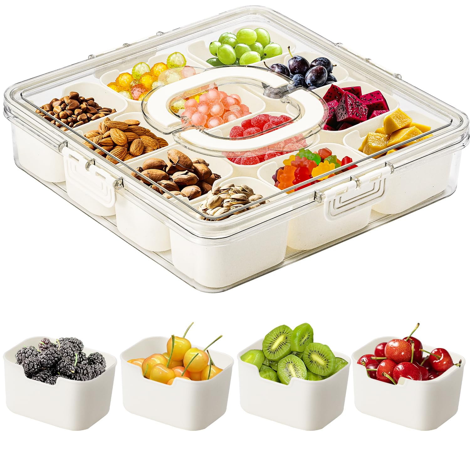Snackle Box Container, Divided Snack Serving Tray with Lid and Handle ...