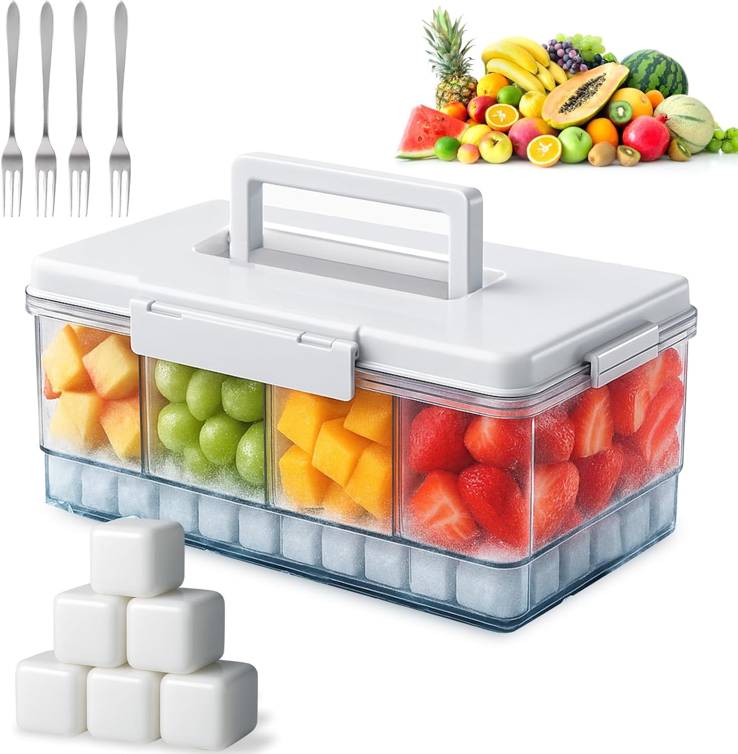 Snackle Box Container with Ice Pack,4 Compartment Chilled Serving Tray ...