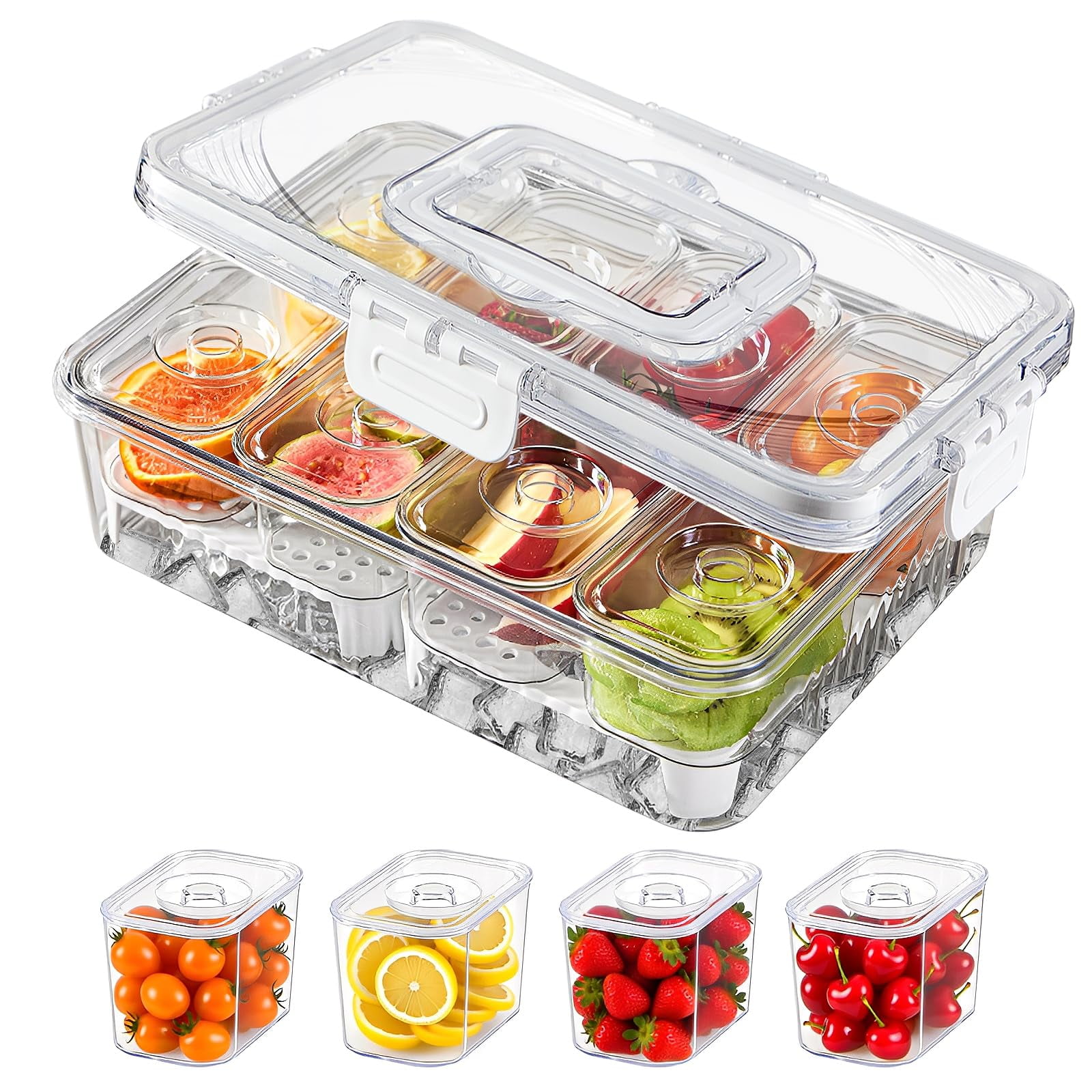 Snackle Box Container with Ice Pack,8 Compartments Portable Tray Snack ...