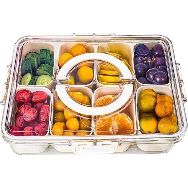 Snackle Box Container-Portable Divided Serving Tray with Lid and Handle ...