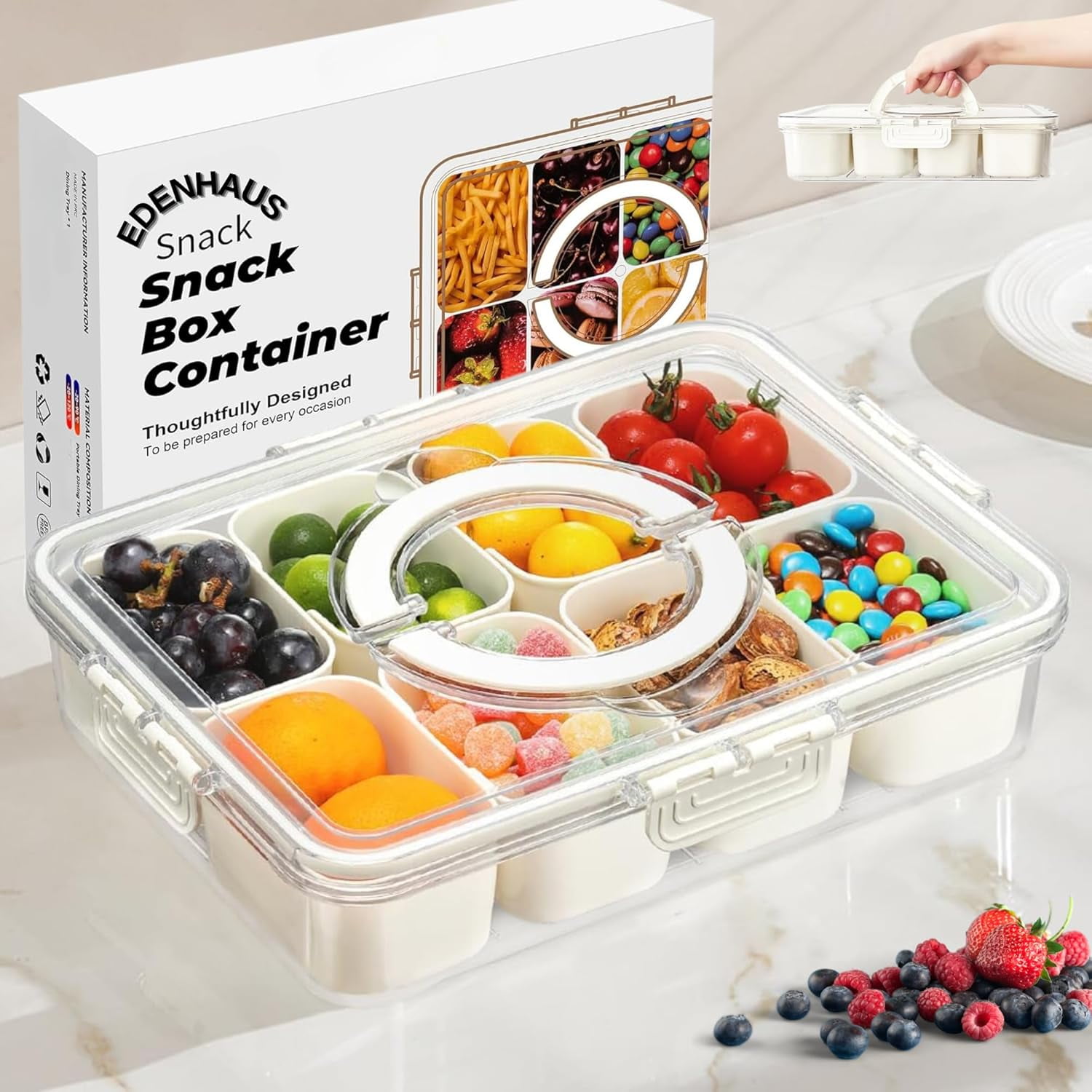 Snackle Box Container Portable Snack Organizer with Lid and Handle, BPA ...
