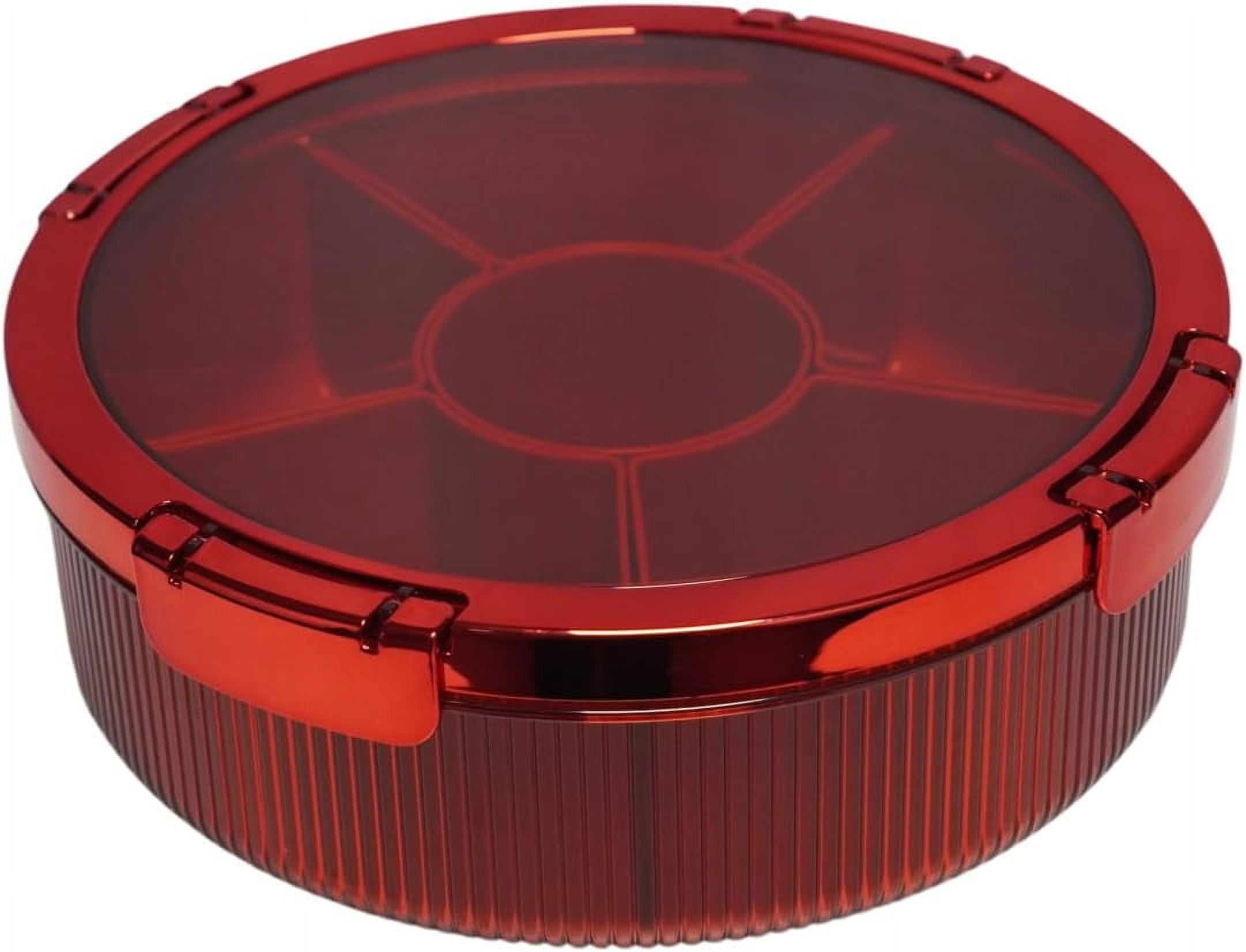 Snackle Box Container, Round Divided Serving Tray with lid 6parts (Red ...