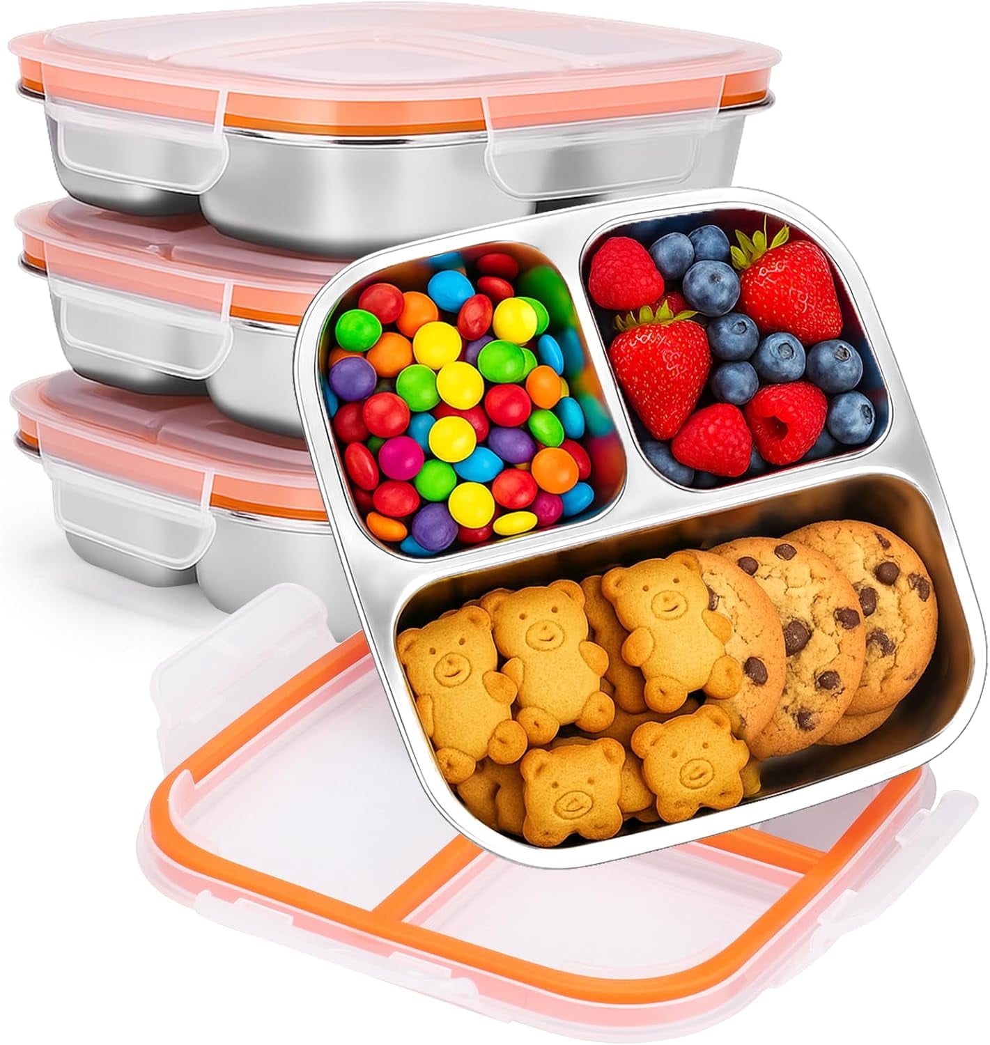 Snackle Box Container Stainless Steel, 4Pack Reusable Snack Bento Box ...