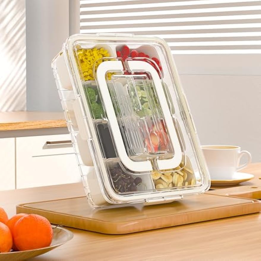 Snackle Box, Divided Serving Tray with Lid and Handle, Adding Cutlery ...