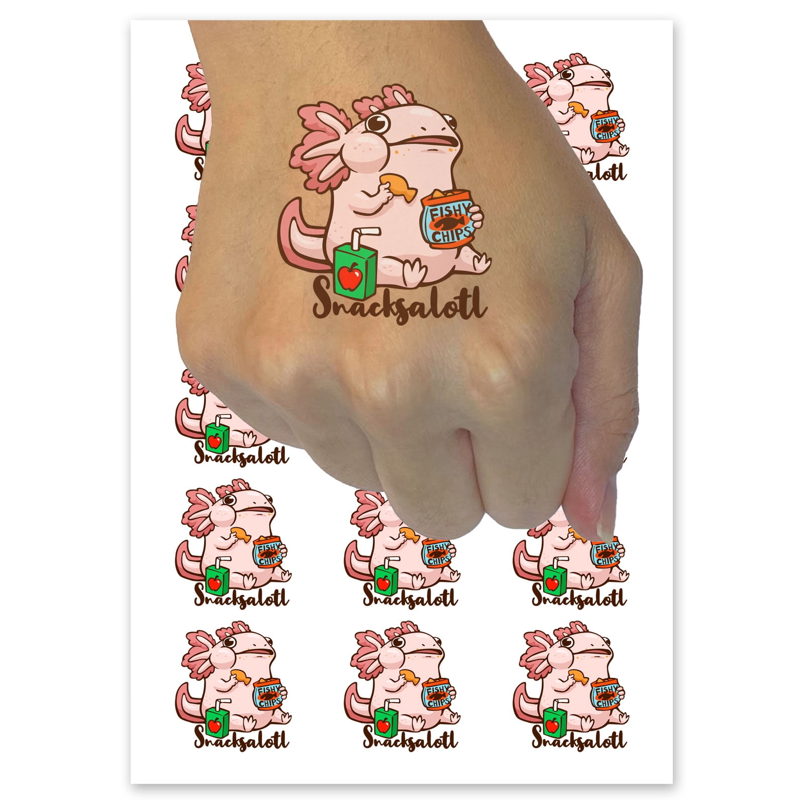 Snacksalotl Snacking Axolotl Hungry Salamander Temporary Tattoo Water ...