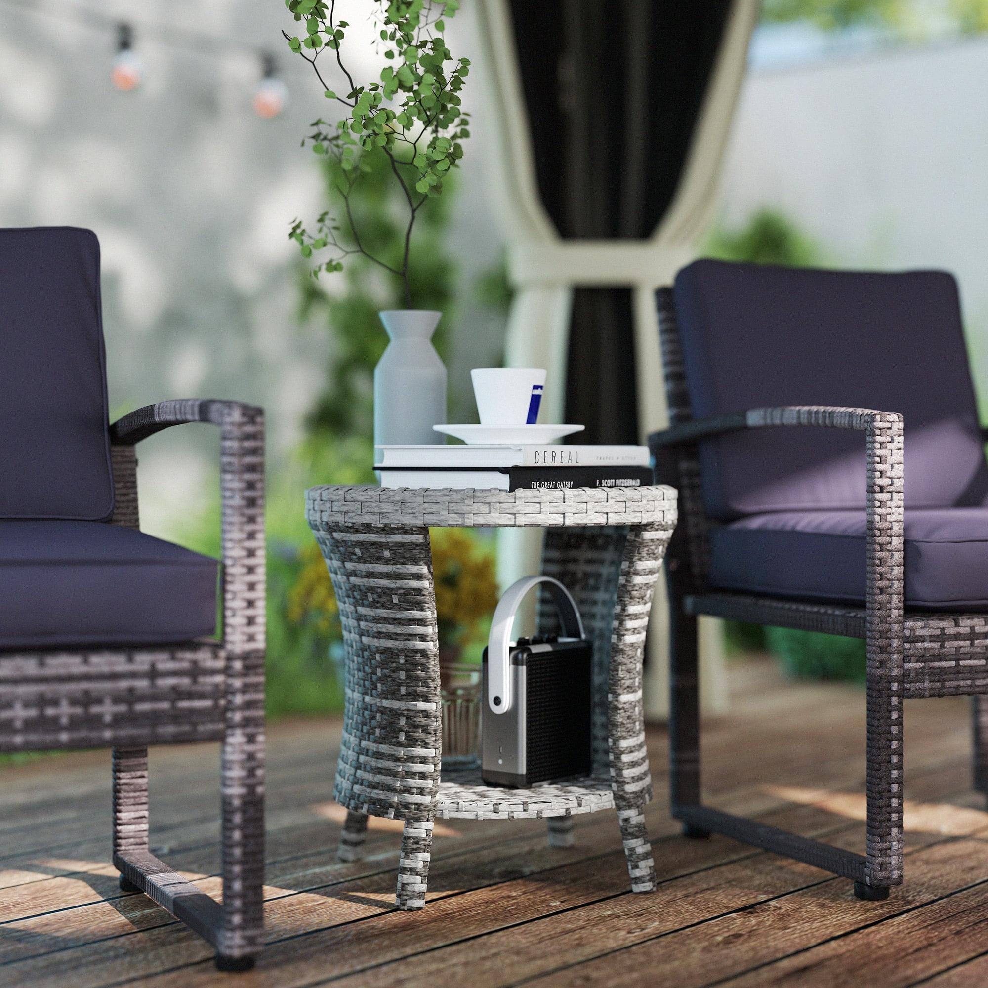 SnagHub 18" Outdoor Wicker Coffee Table, 2-Tier Patio Side Table with ...