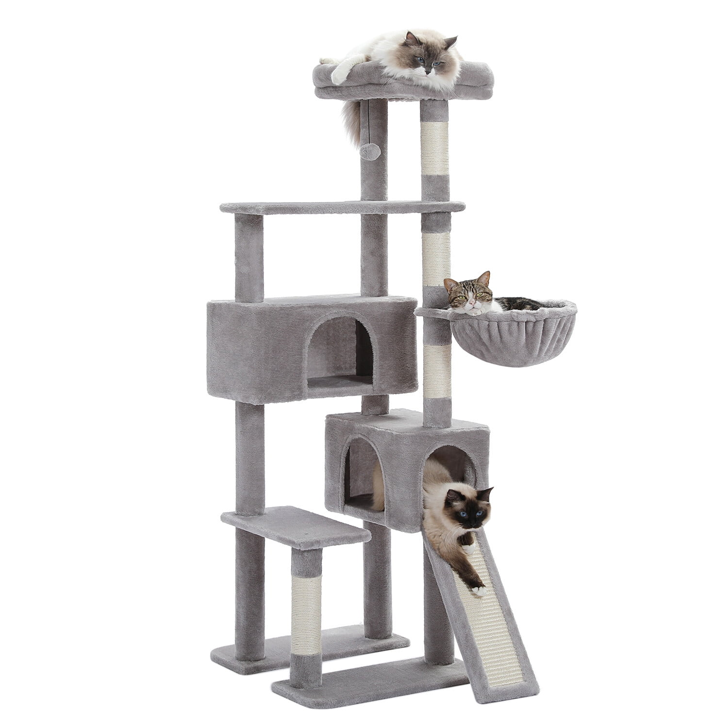 SnagHub Cat Tree, 60 Inches Cat Tower with Dual Condos, Spacious Perch ...