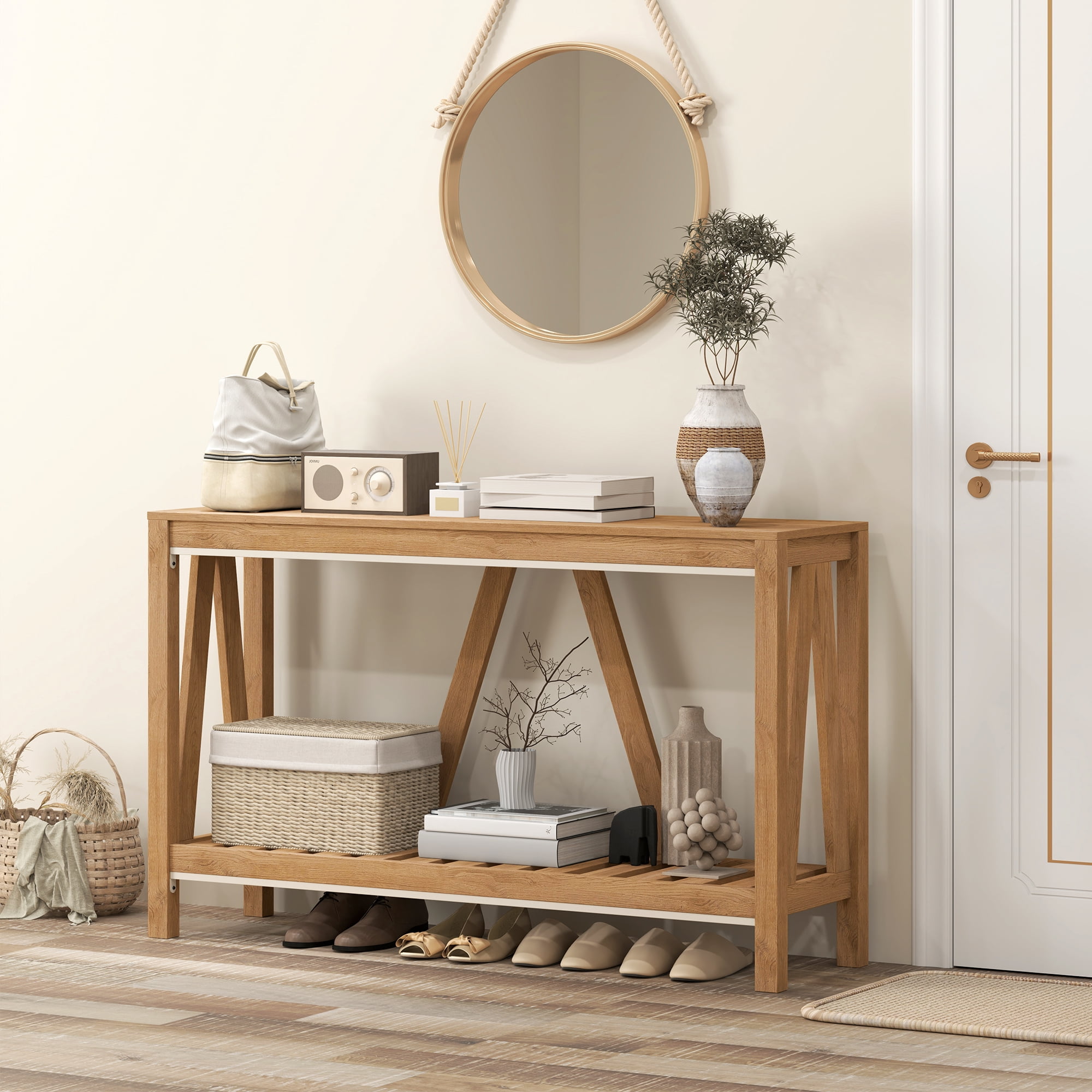SnagHub Console Table, Farmhouse Entryway Table with Storage Slatted ...