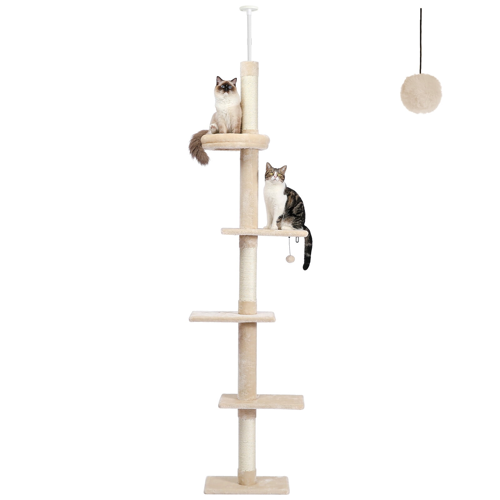 SnagHub Floor to Ceiling Cat Tree, Cat Tower 5-Tier Height Adjustable ...