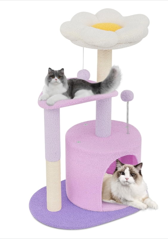 SnagHub Flower Cat Tree for Indoor Cats, 33" Cute Cat Tower with ...