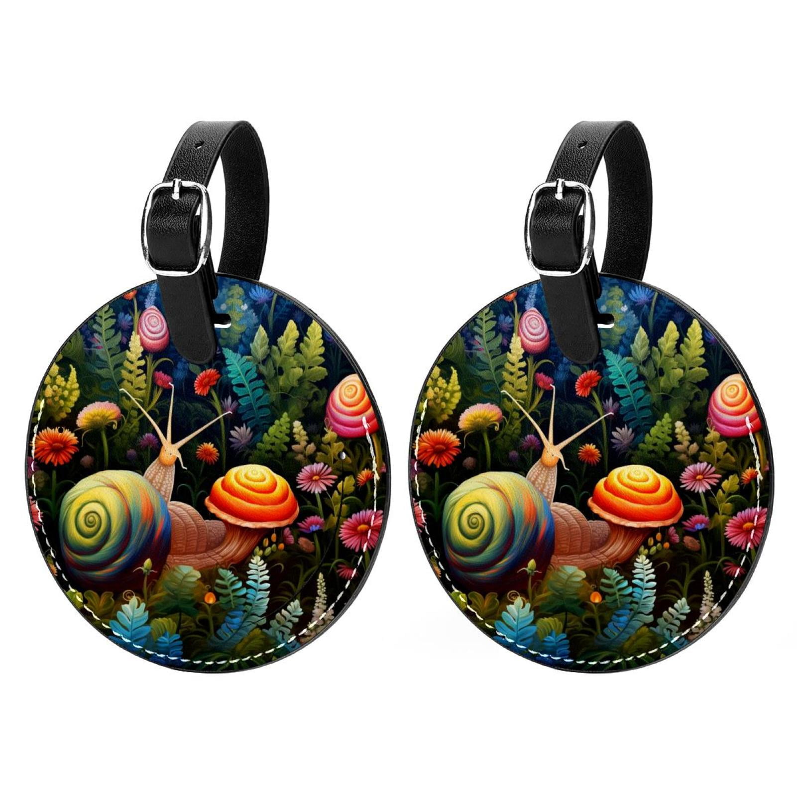 Snail 2Pcs PU Leather Round Luggage Tags with Privacy Cover and Name ID ...