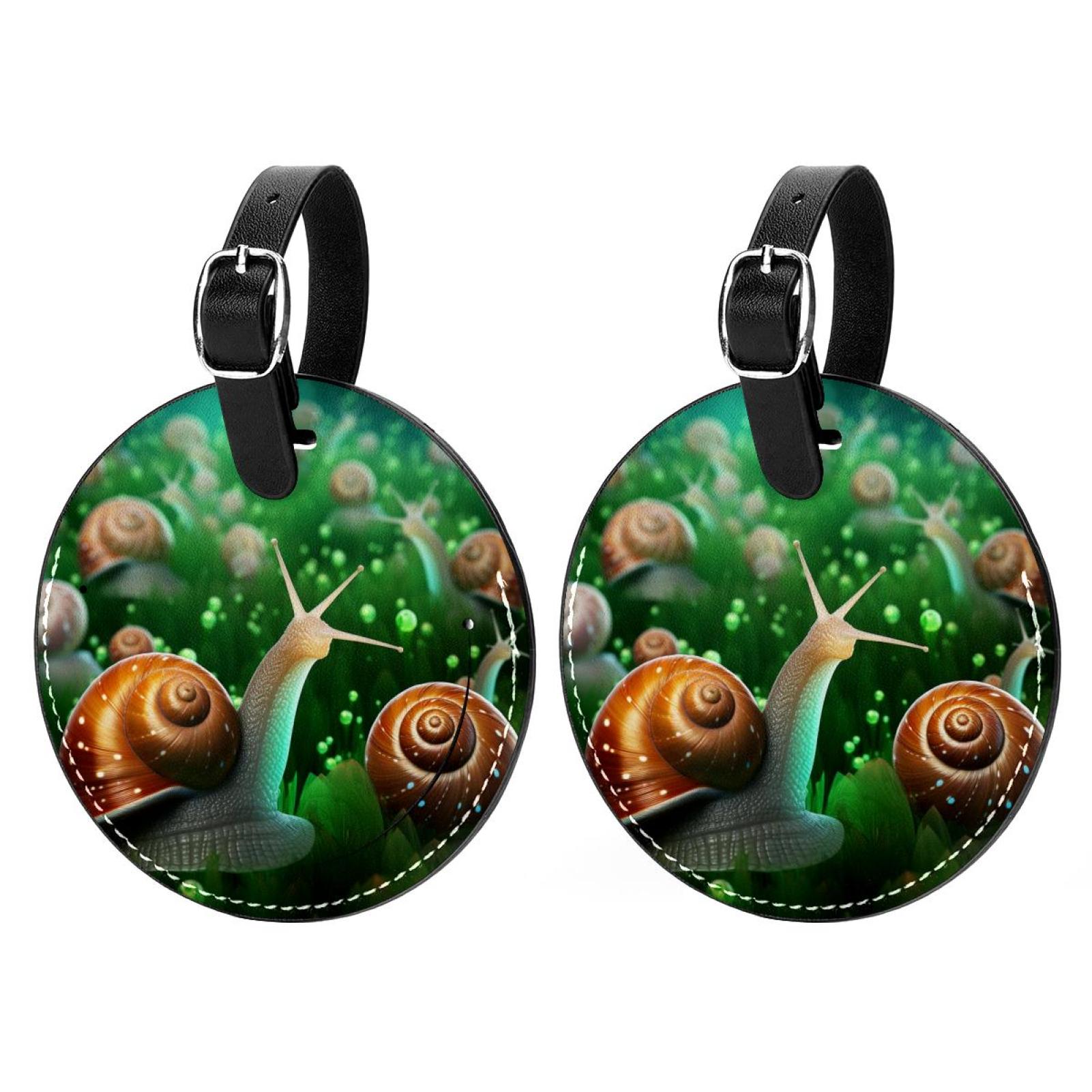 Snail 2Pcs PU Leather Round Luggage Tags with Privacy Cover and Name ID ...