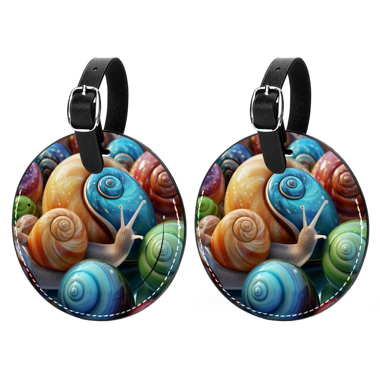 Snail 2Pcs PU Leather Round Luggage Tags with Privacy Cover and Name ID ...