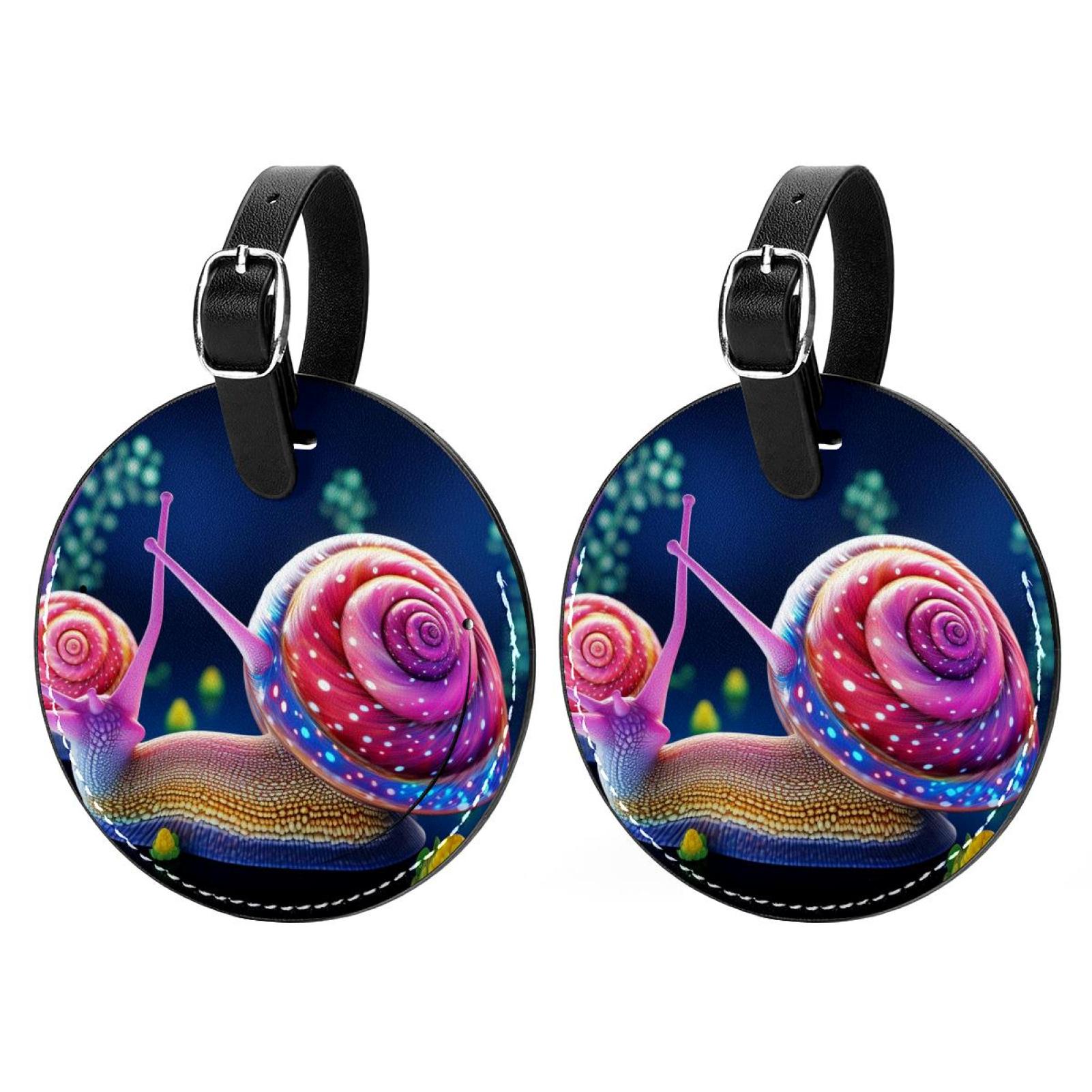 Snail 2Pcs PU Leather Round Luggage Tags with Privacy Cover and Name ID ...