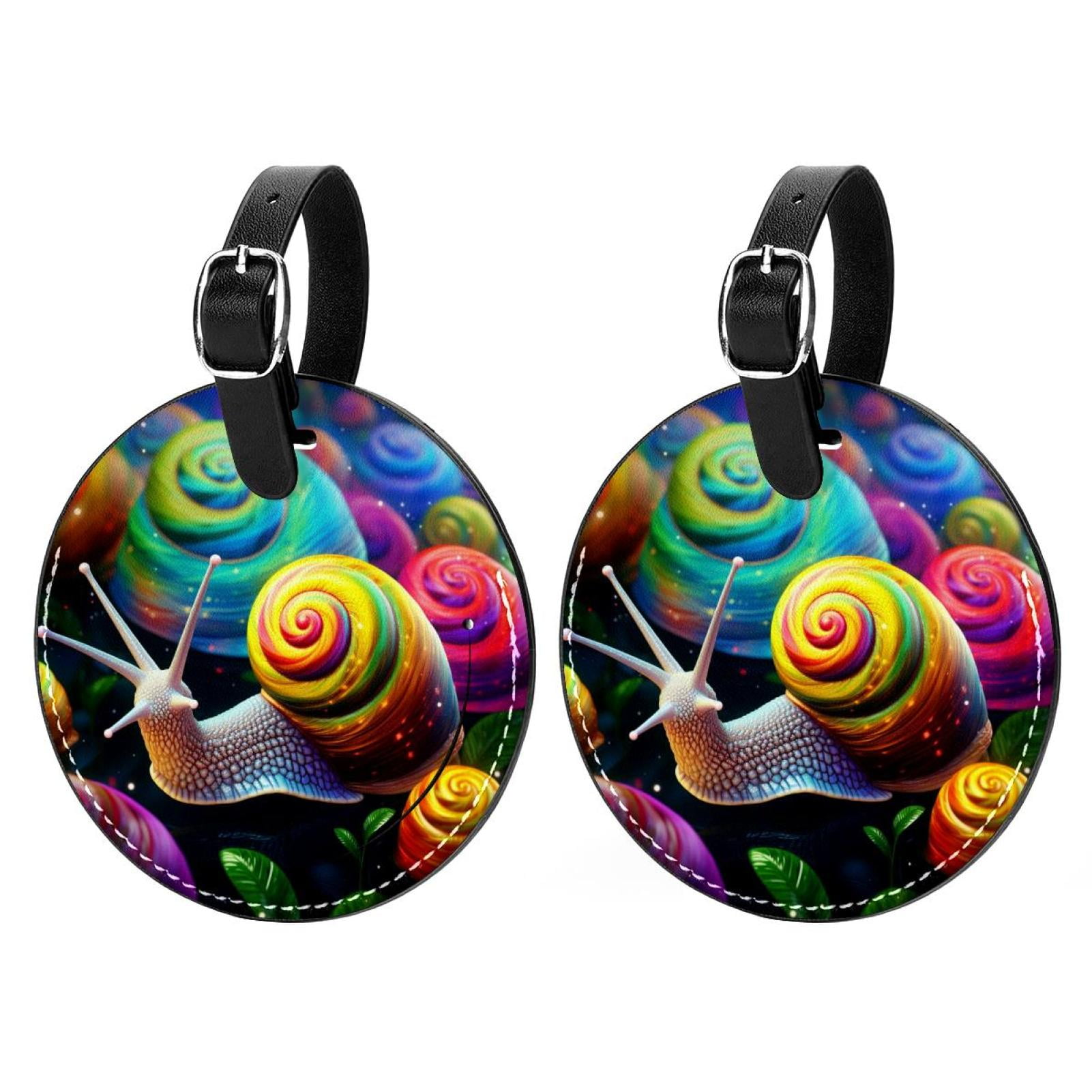 Snail 2Pcs PU Leather Round Luggage Tags with Privacy Cover and Name ID ...