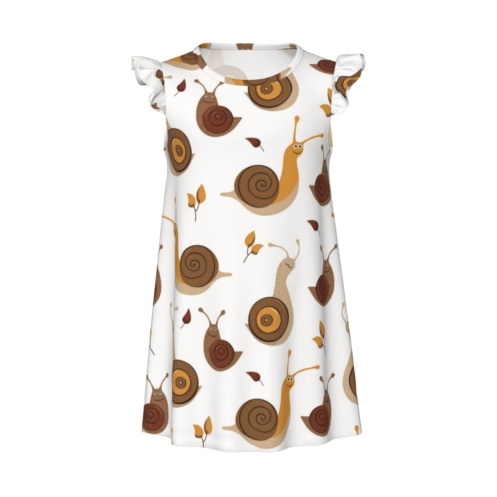 Snail Autumn Leaf Print Girls Nightgowns, Short Sleeves Dress Girls ...