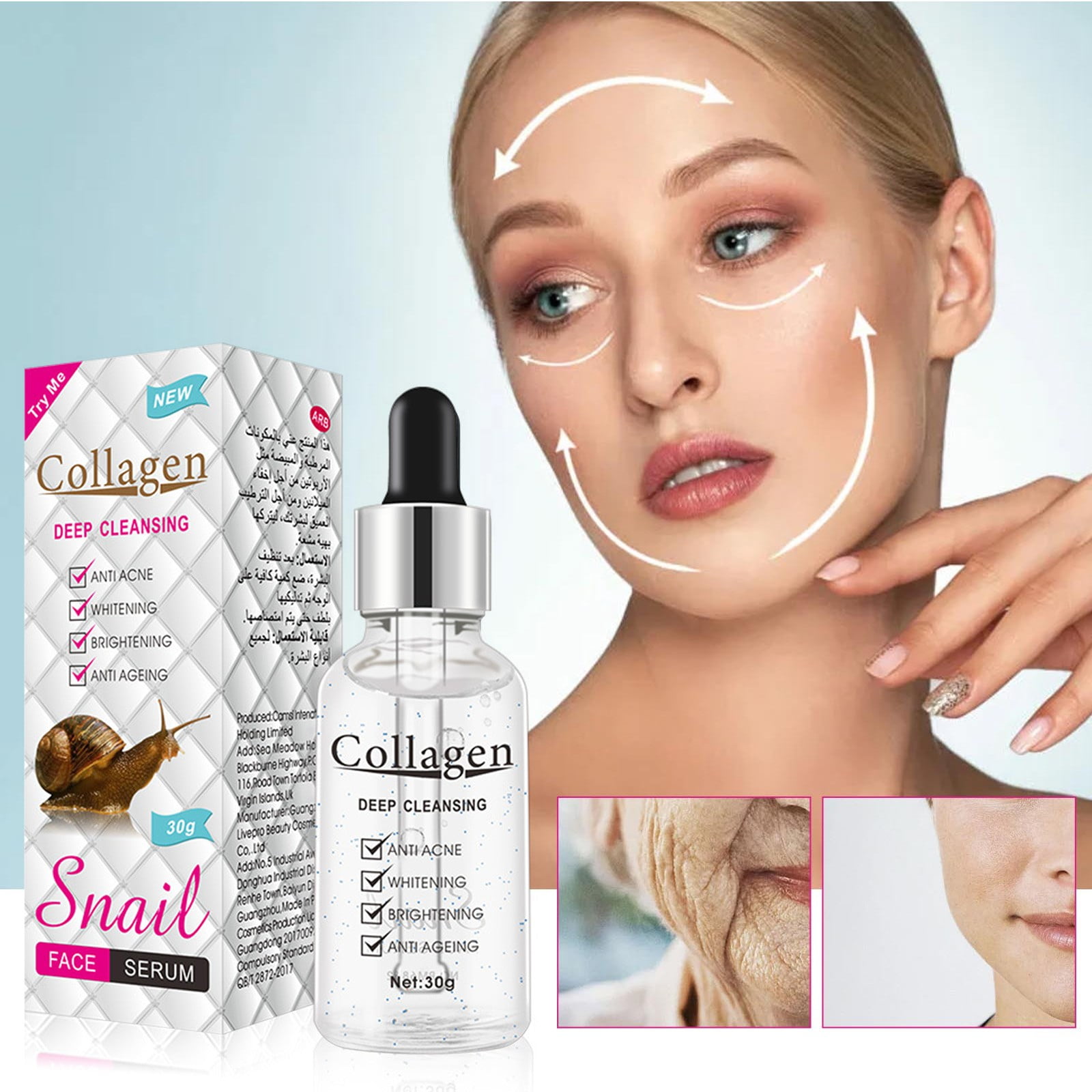 Snail Collagen Whitening Serum, 30ml Anti-Aging Formula to Hydrate ...