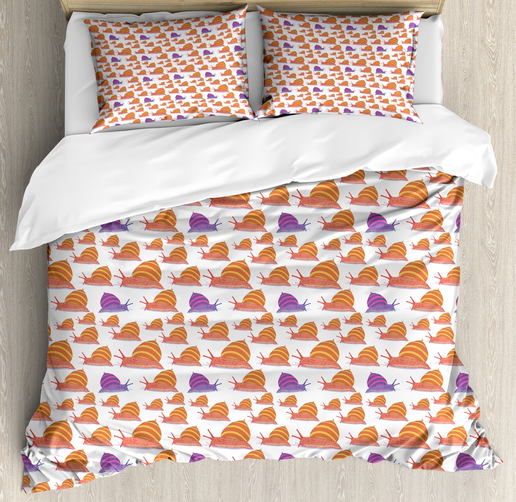Snail Duvet Cover Set, Colorful Abstract Gastropod Cartoon Print on ...