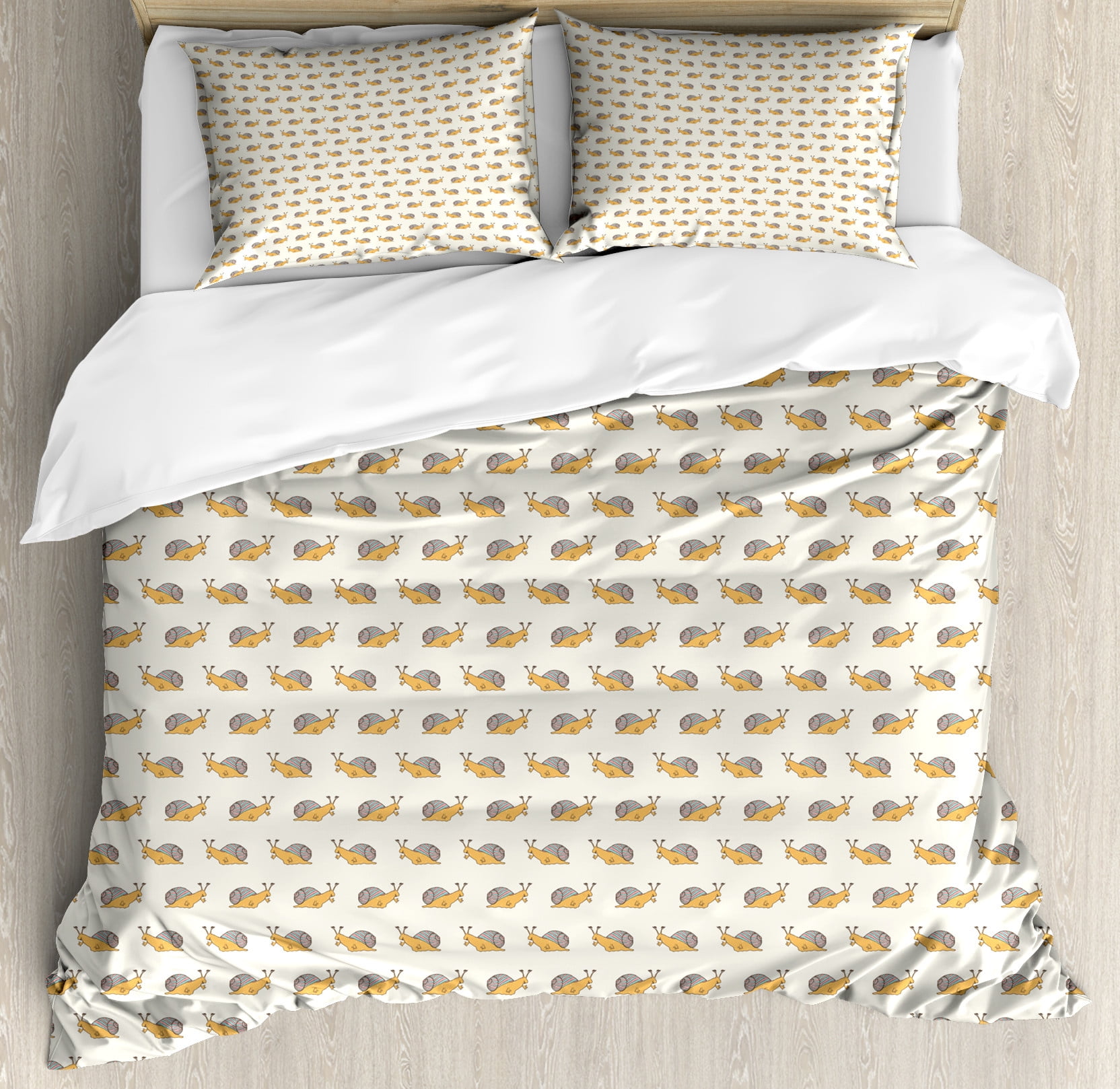 Snail Duvet Cover Set, Continuous Little Cartoon Garden Shell Helix ...