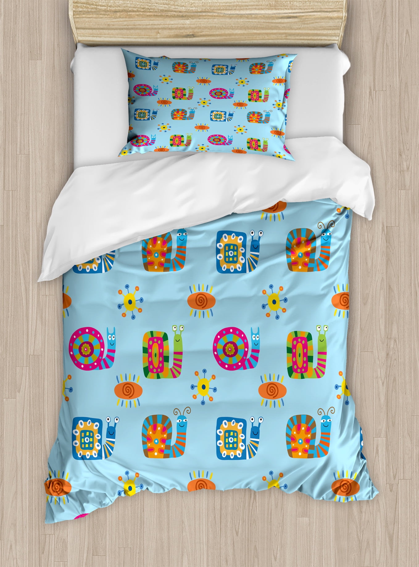 Snail Duvet Cover Set, Repetitive Sun and Flower Symbol Snails in ...