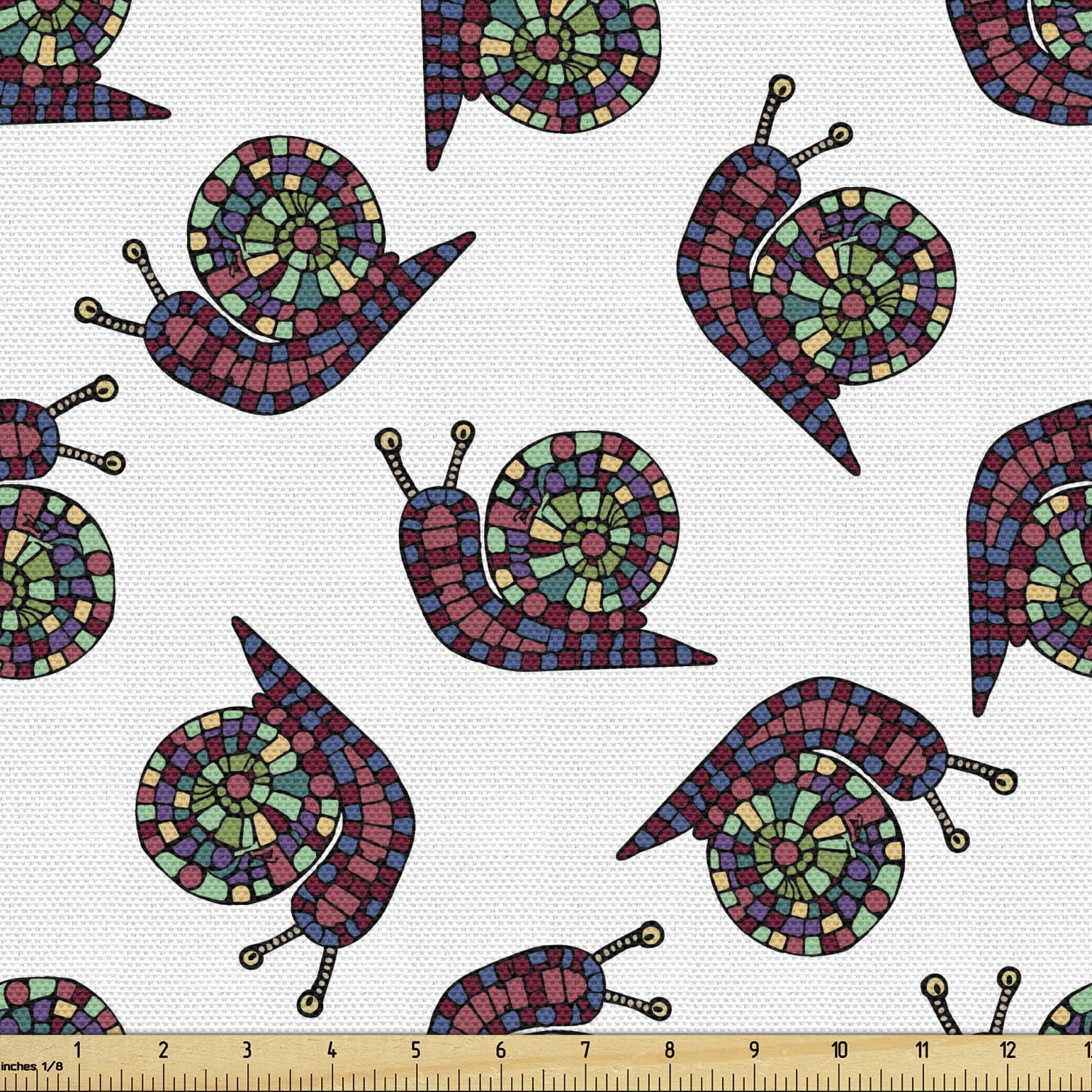 Snail Fabric by the Yard, Botanic Garden Nature Themed Mosaic Looking ...