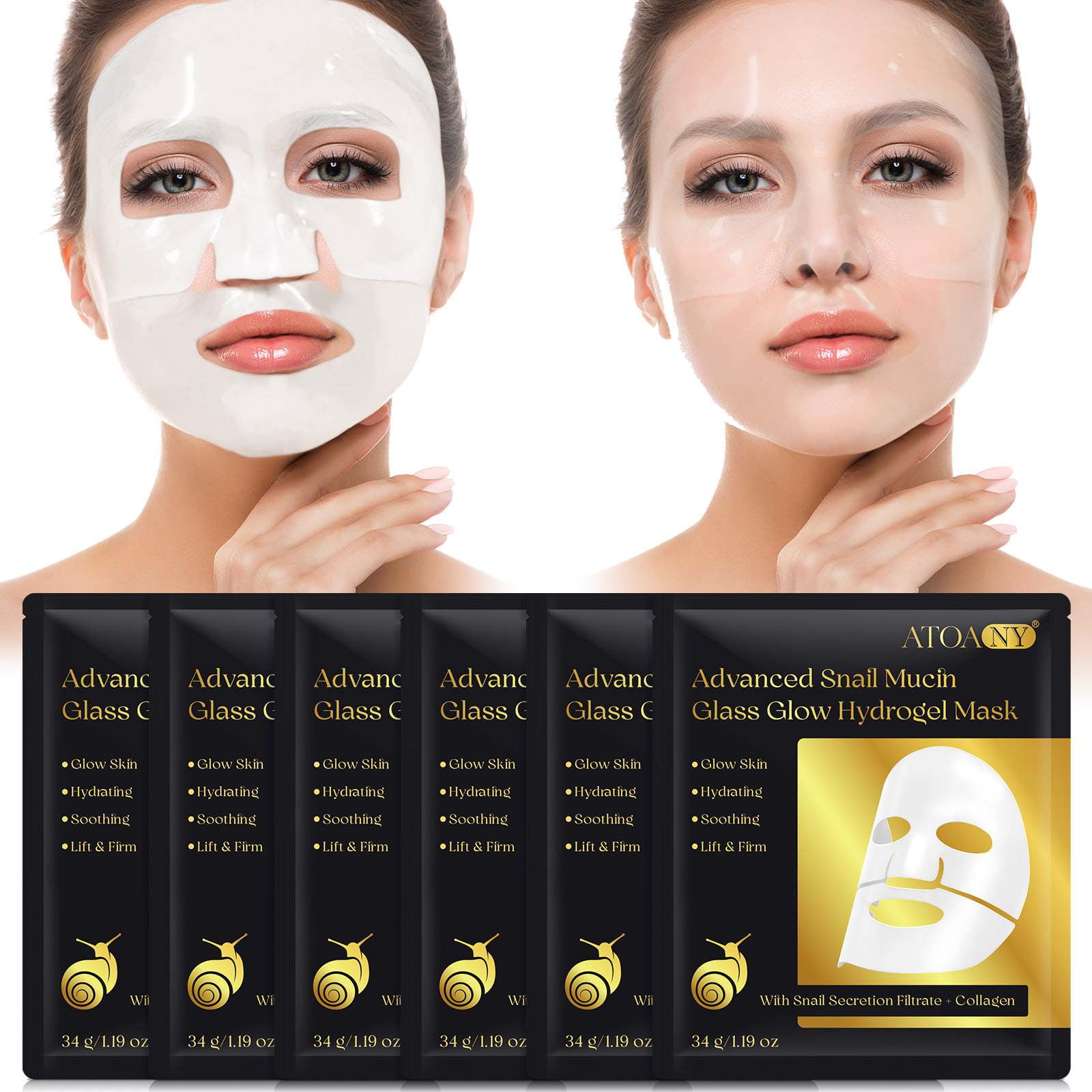 Snail-Mucin Sheet Mask, Face Masks for Dry, Sensitive Skin, Not Tested ...