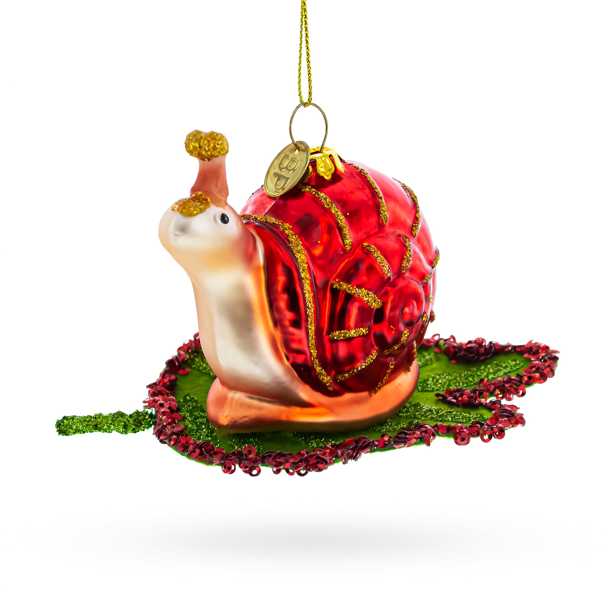 Snail Perched on a Green Leaf Glass Christmas Ornament - Walmart.com