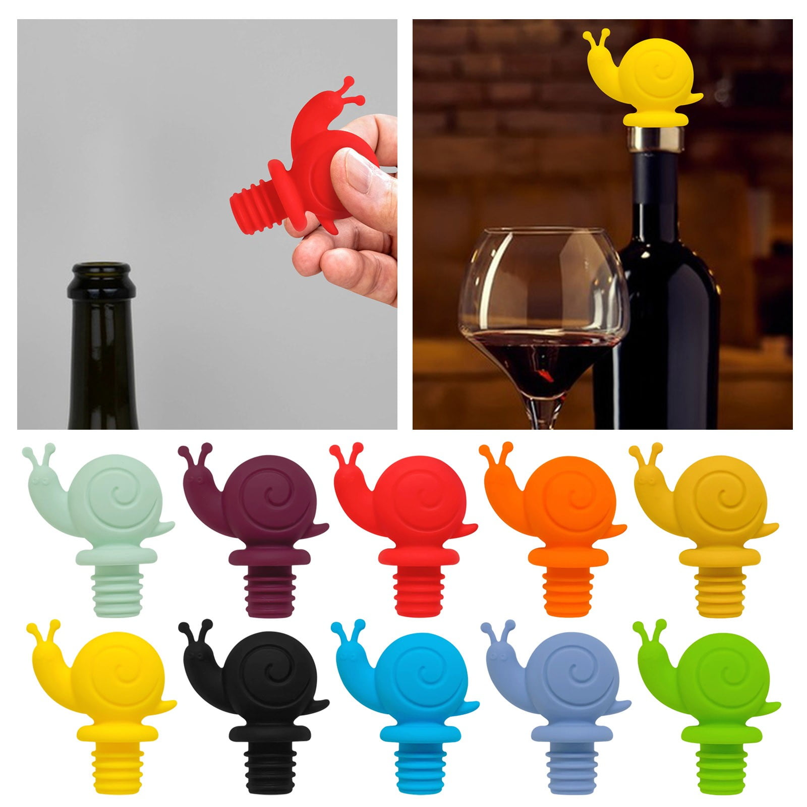 Snail Silicone Wine Stoppers,Coloured Bottle Stoppers,Pack of 10 ...