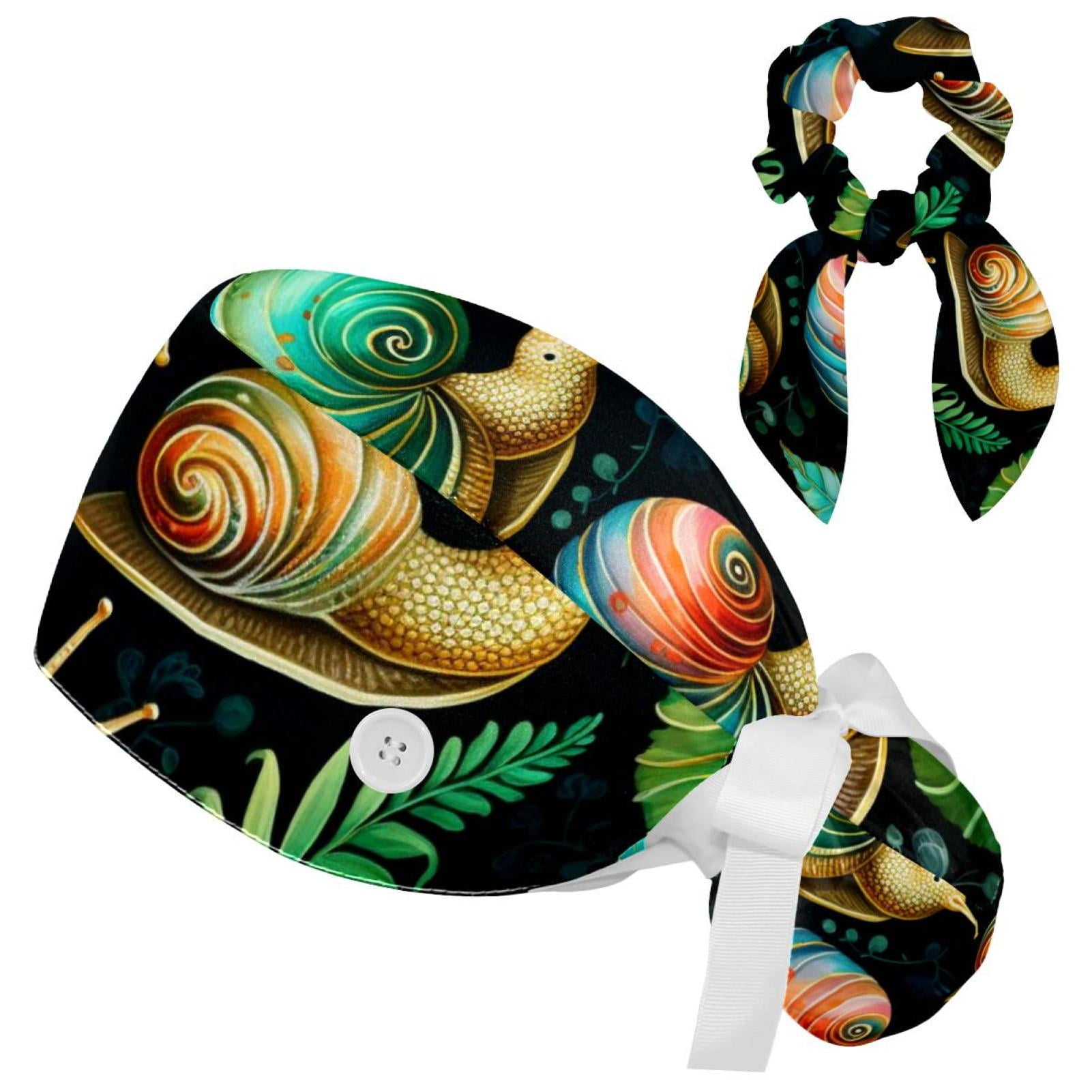 Snail Surgical Cap with Buttons/ Bow Hair Scrunchy for Long Hair ...