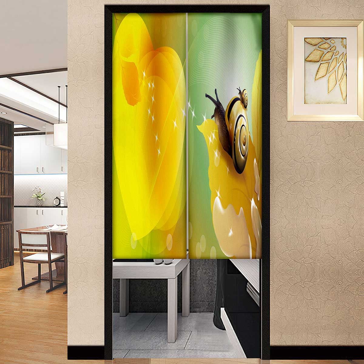 Snail Water Drops Green Short Noren Study Room Restaurant Partition ...