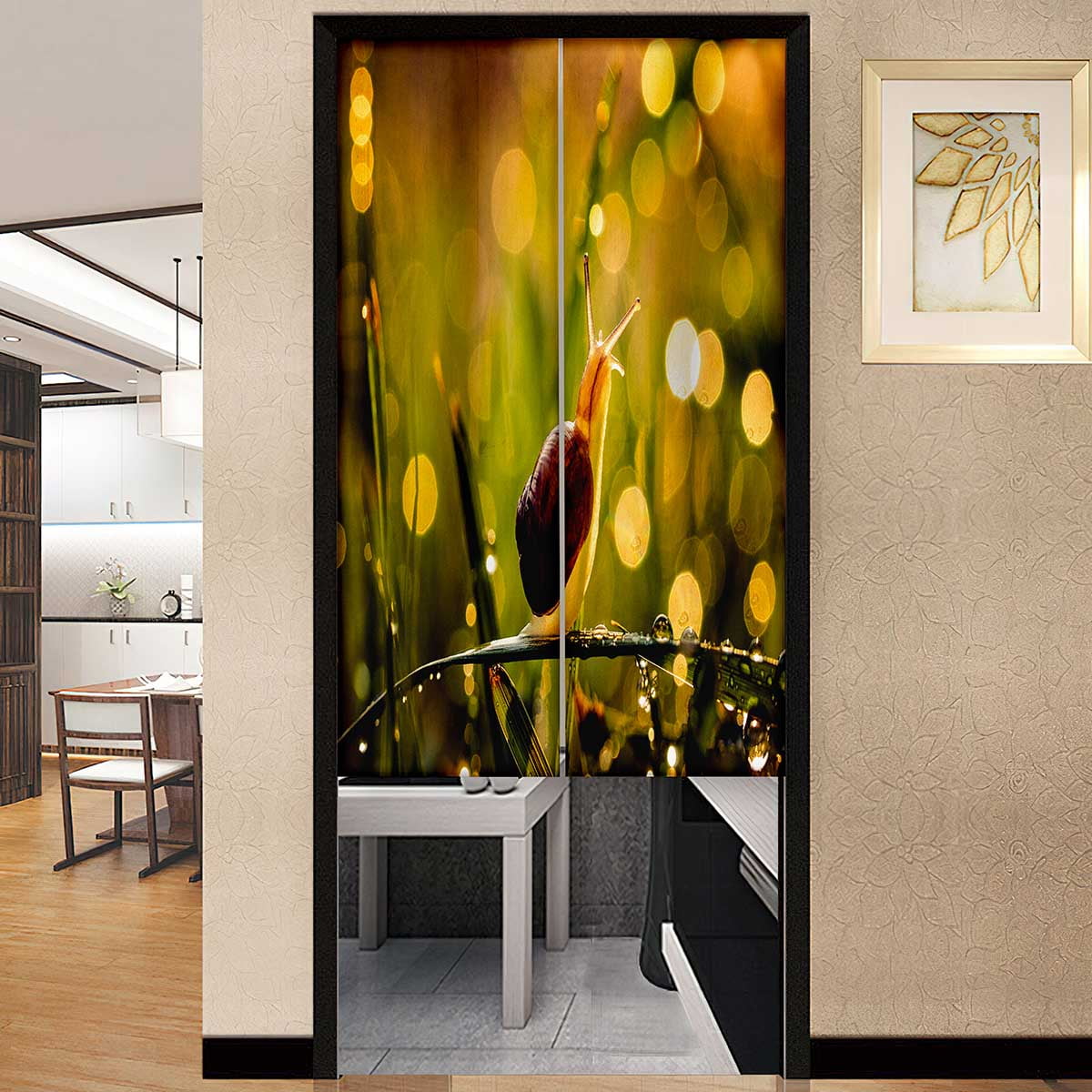 Snail Water Drops Green Short Noren Study Room Restaurant Partition ...