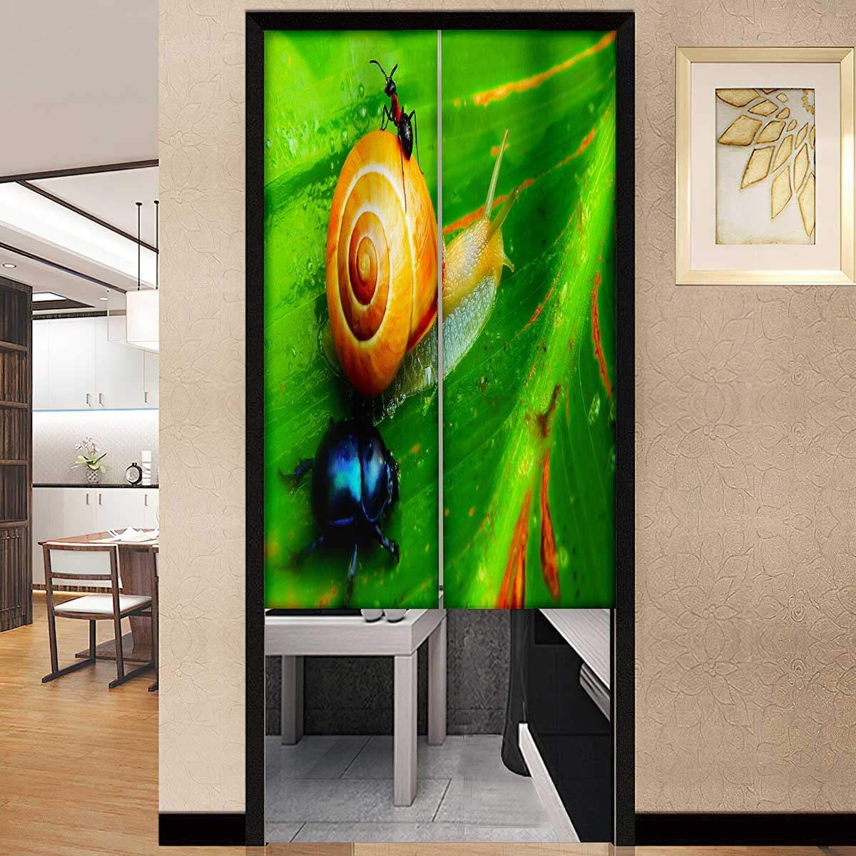Snail Water Drops Green Short Noren Study Room Restaurant Partition ...