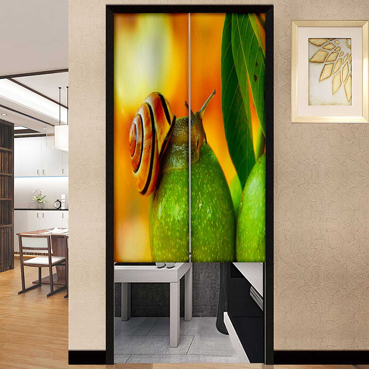 Snail Water Drops Green Short Noren Study Room Restaurant Partition ...
