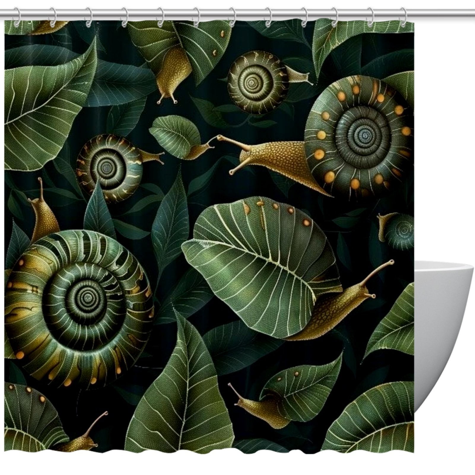 Snail Waterproof Shower Curtain Set with Hooks and Printed Design ...