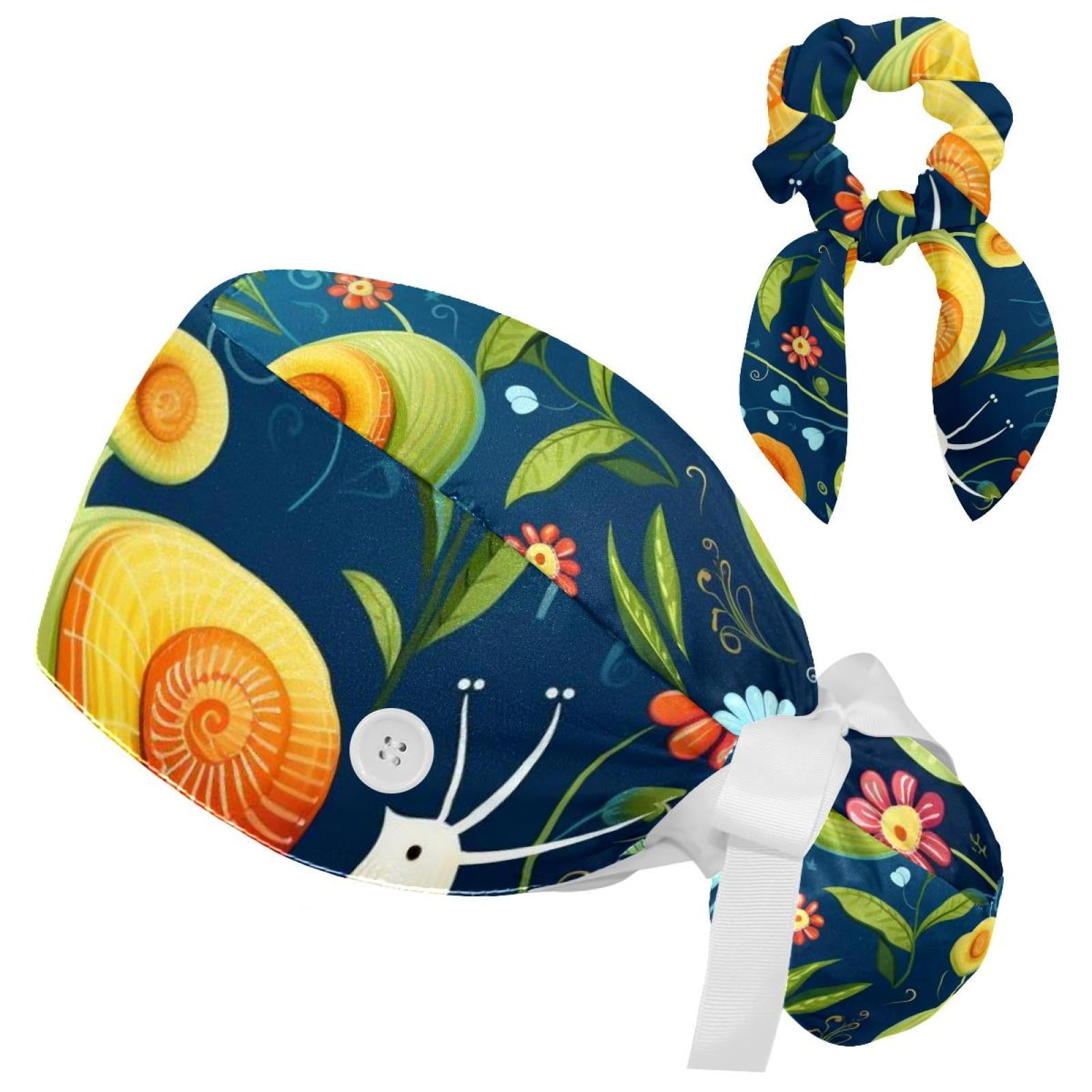 Snail Working Cap with Matching Scrunchy and Ribbon Tie for Women, Long ...