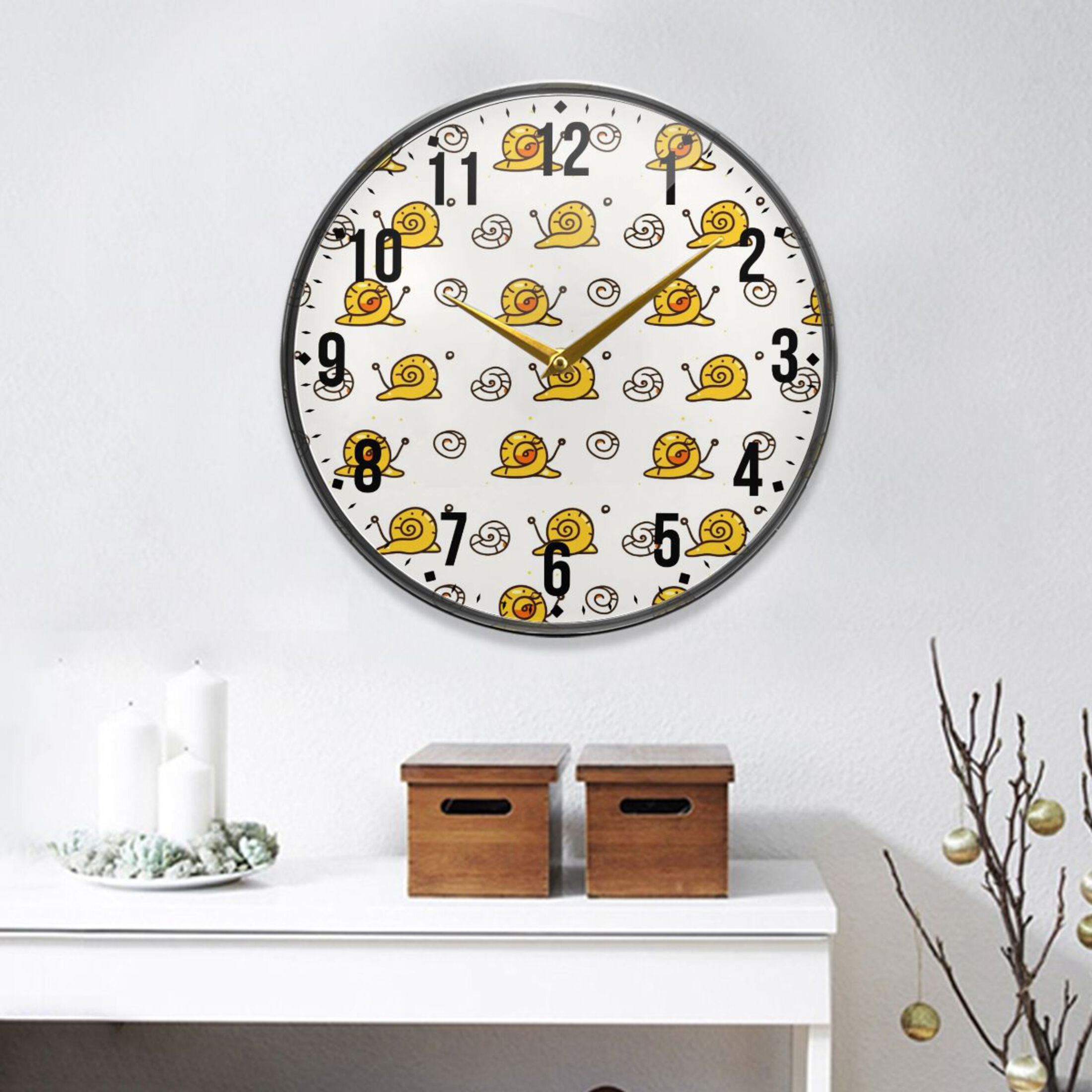Snail and Conch Round Wall Clock 12 Inch Non-Ticking Silent Battery ...
