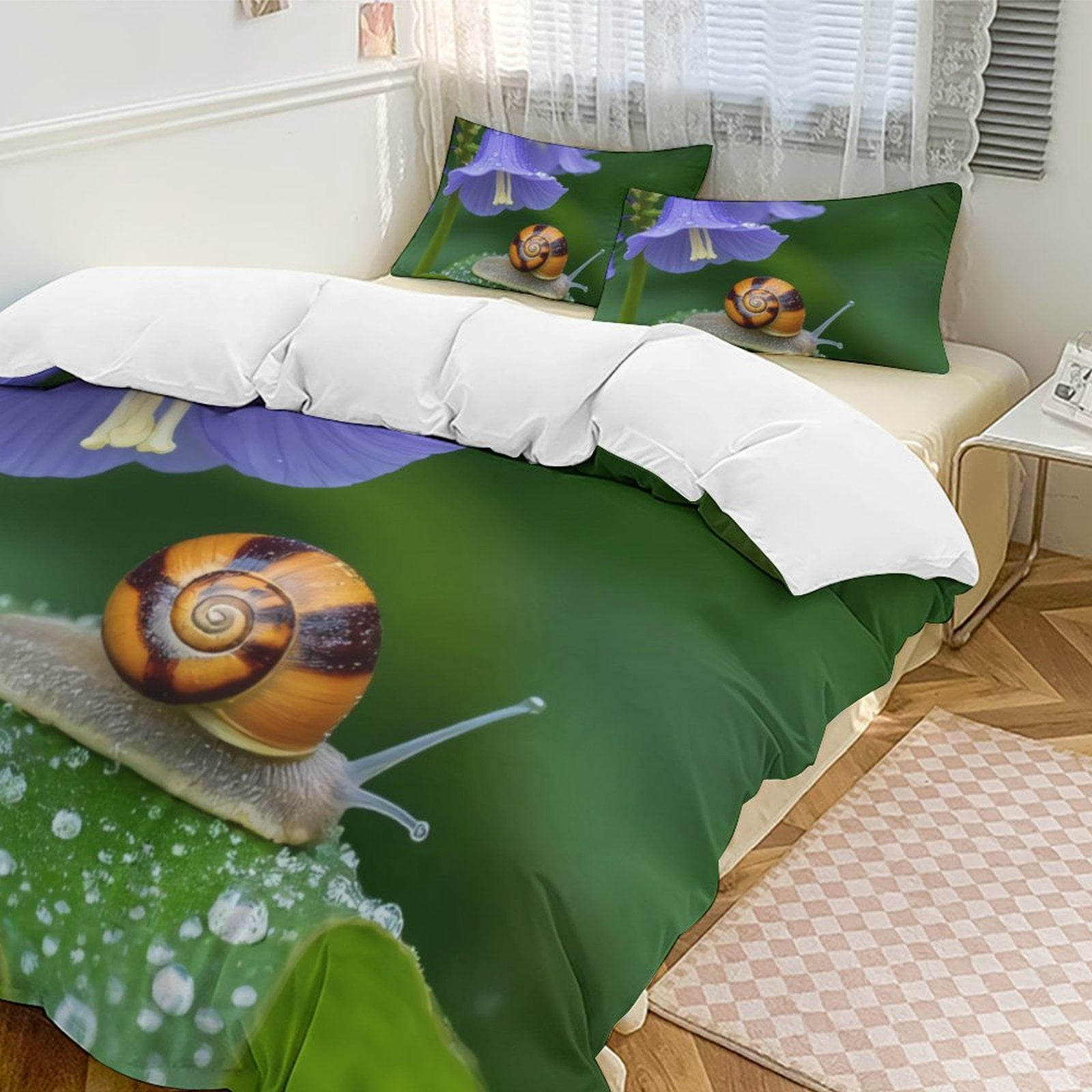 Snail on Leaf with Purple Flower 3D Duvet Cover Set Quilt Cover Theme ...