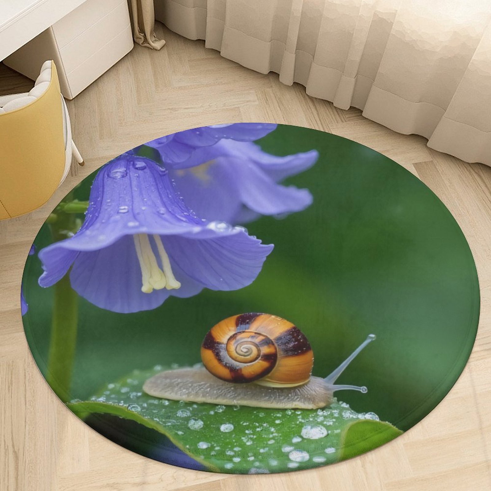 Snail on Leaf with Purple Flower Round Area Rugs for Bedroom Living ...
