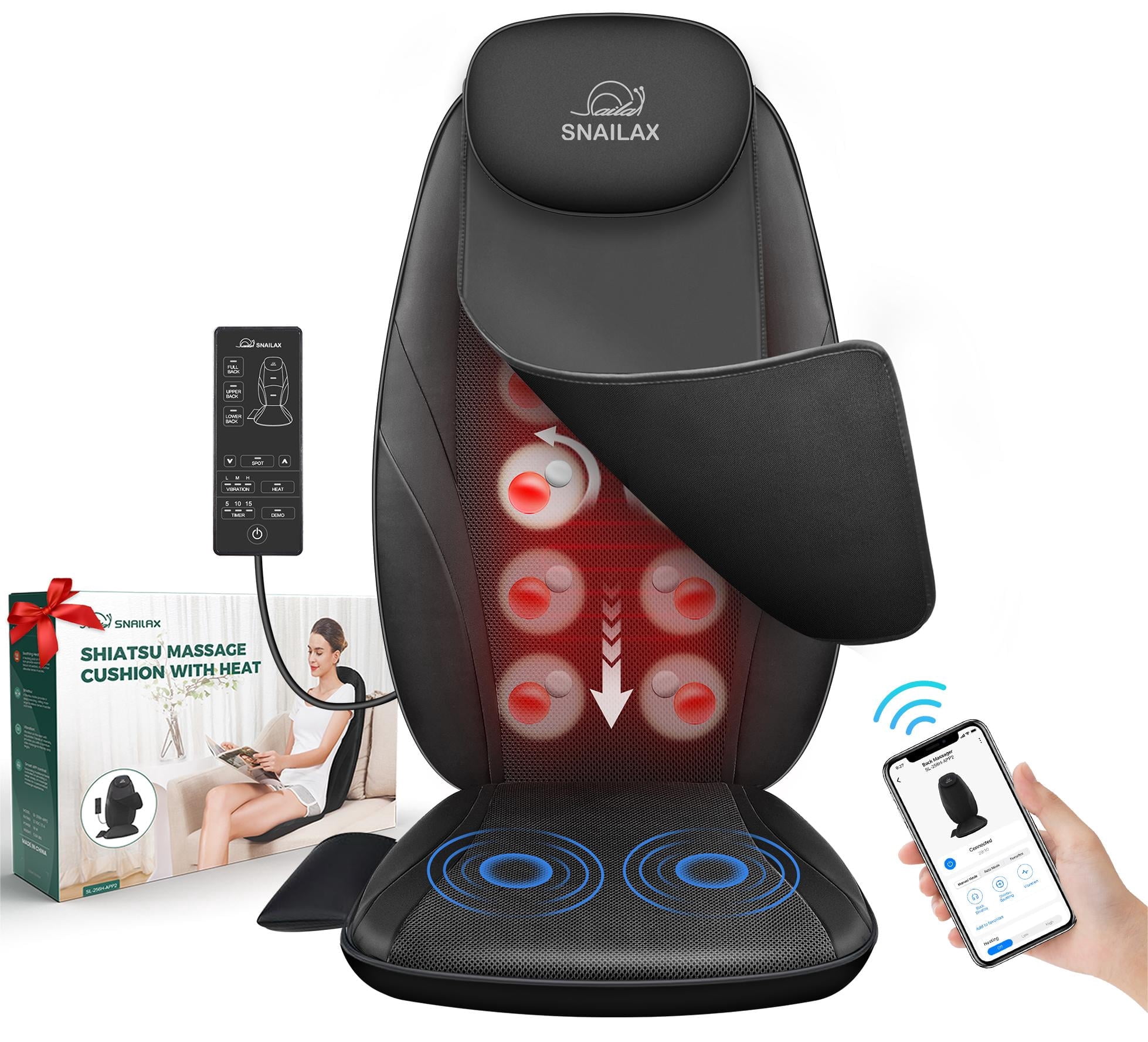 Snailax Chair Massage Pad App Control, Back Massager with Soothing Heat ...