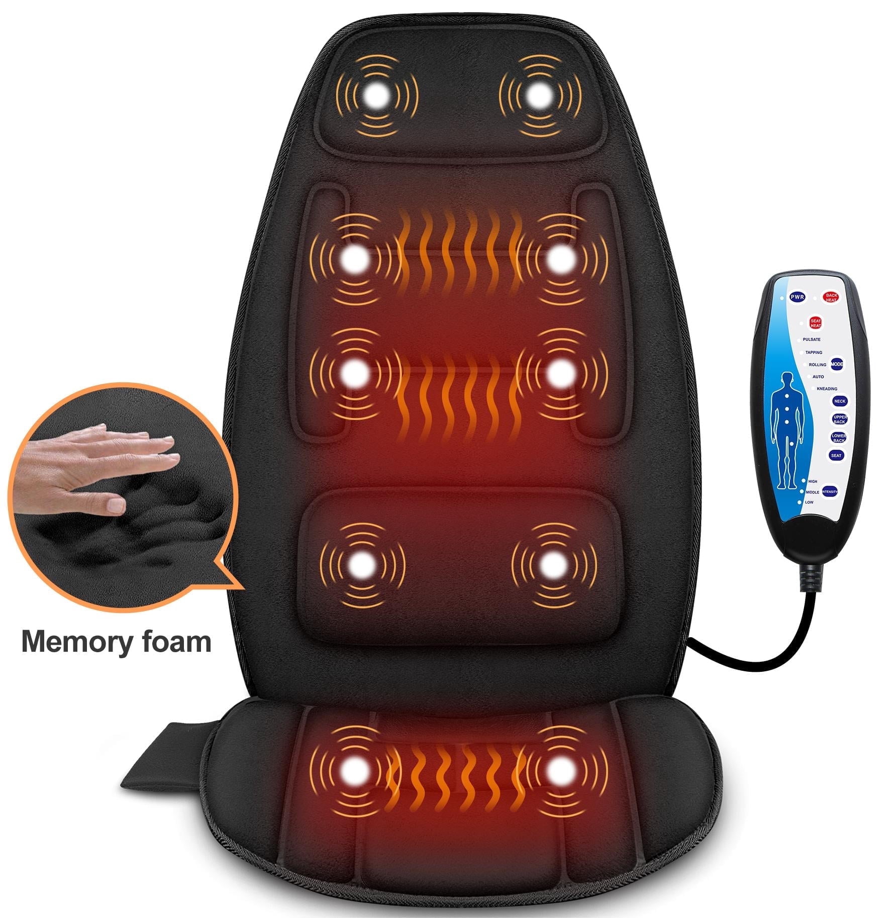 Snailax Heated Massage Chair Pad, Memory Foam Support, Vibration Modes ...
