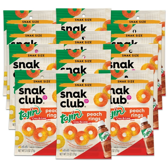 Snak Club Tajin Peach Rings - Chili Salt Sweet Snacks Candy, 12 Pack, 2 ...