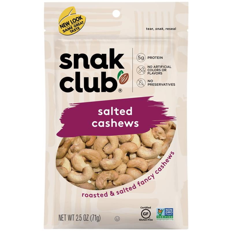 Snak Club 2.5 oz Bagged Salted Cashews Snacks - Pack of 6 - Walmart.com
