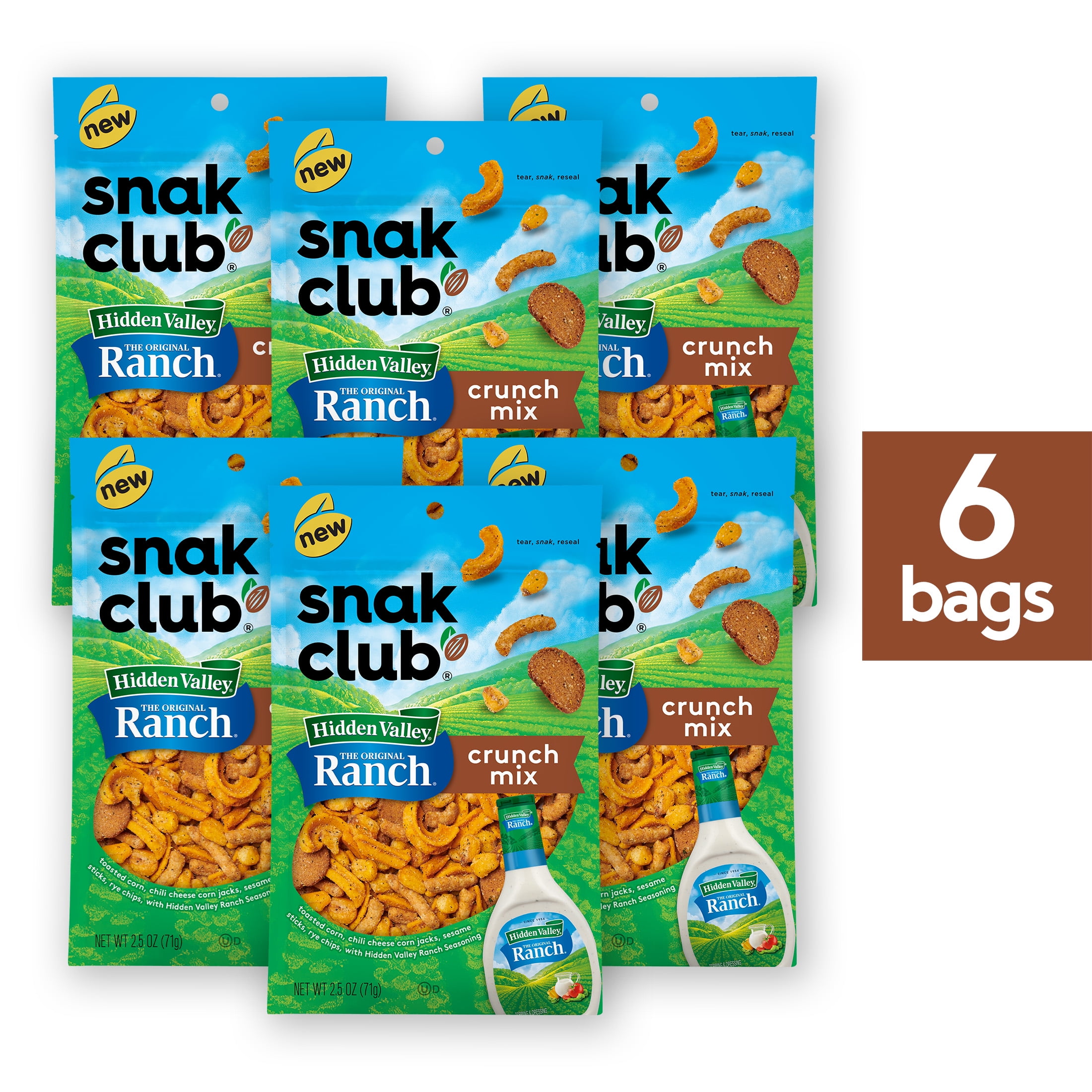 Snak Club Hidden Valley Ranch Crunch Mix, 6-2.5oz Bags - Walmart.com